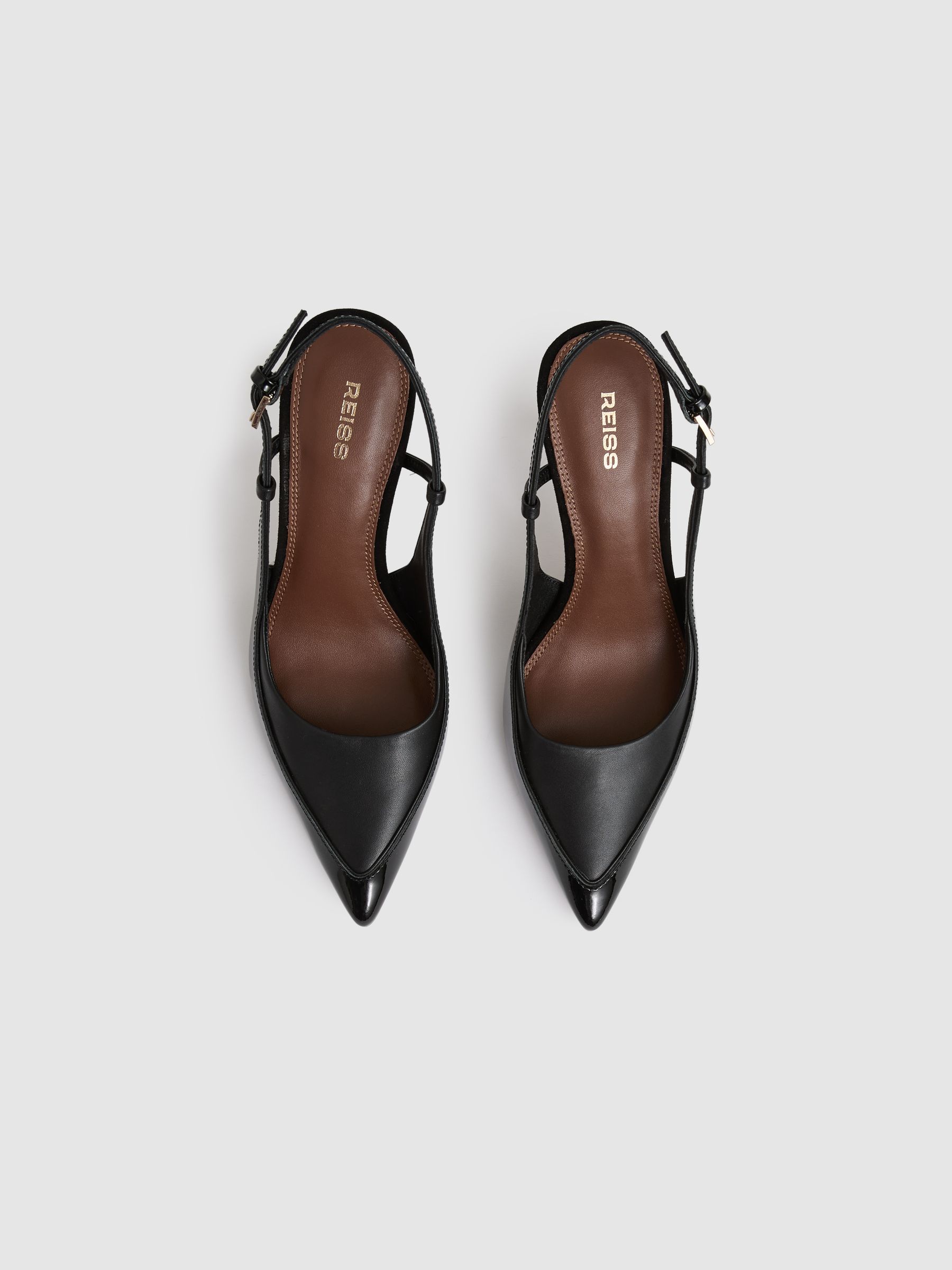 Reiss Leather Slingback Court Shoes in Black - REISS