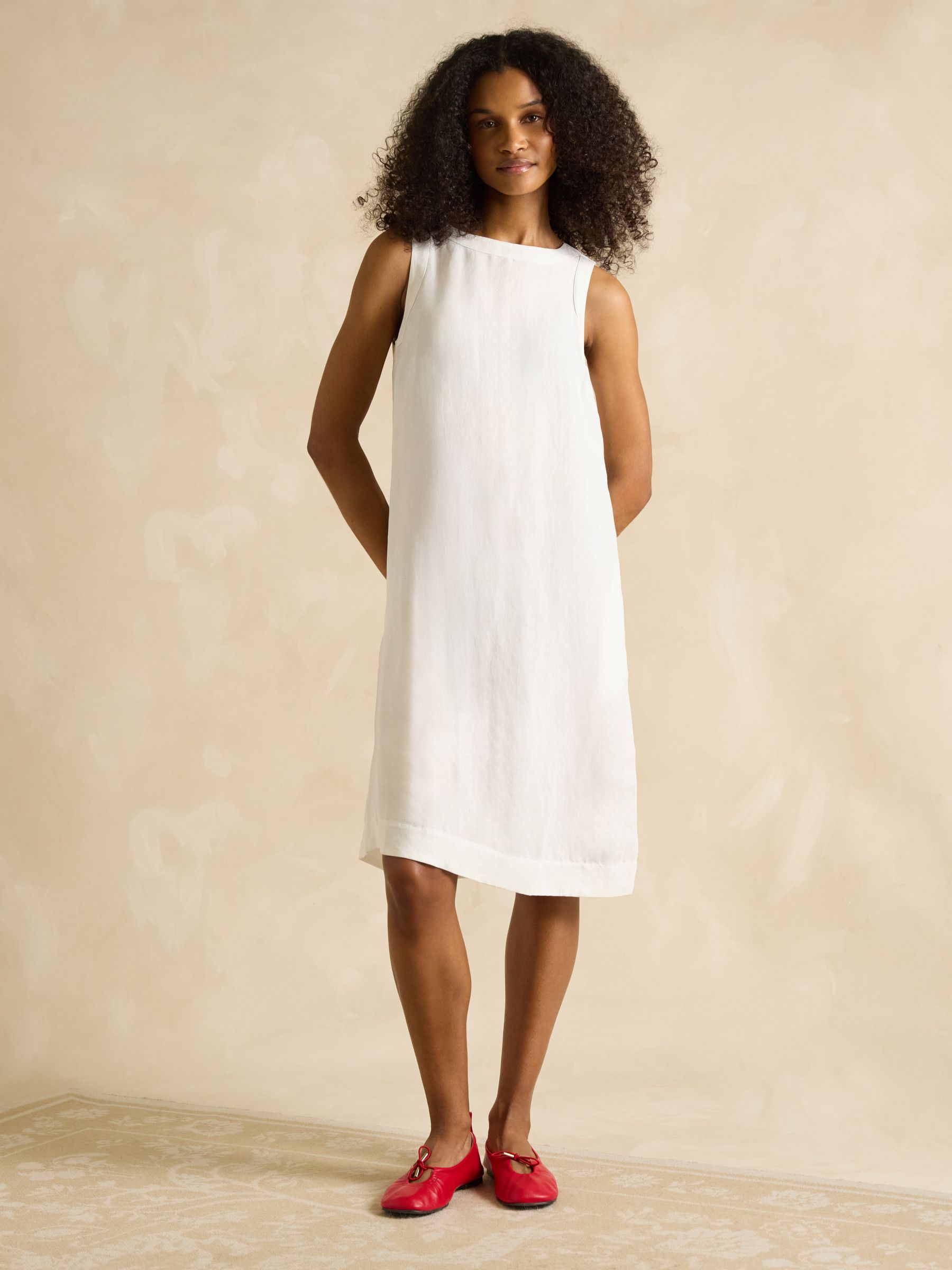 Delphine White Shift Dress With Linen | Joules