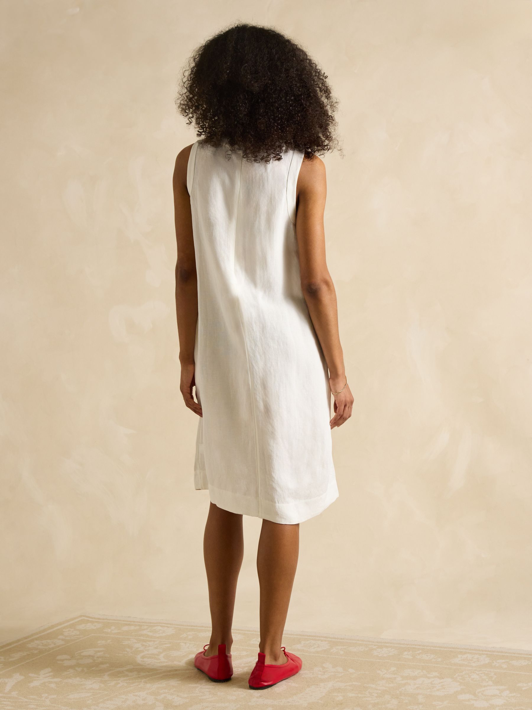 Delphine White Shift Dress With Linen | Joules