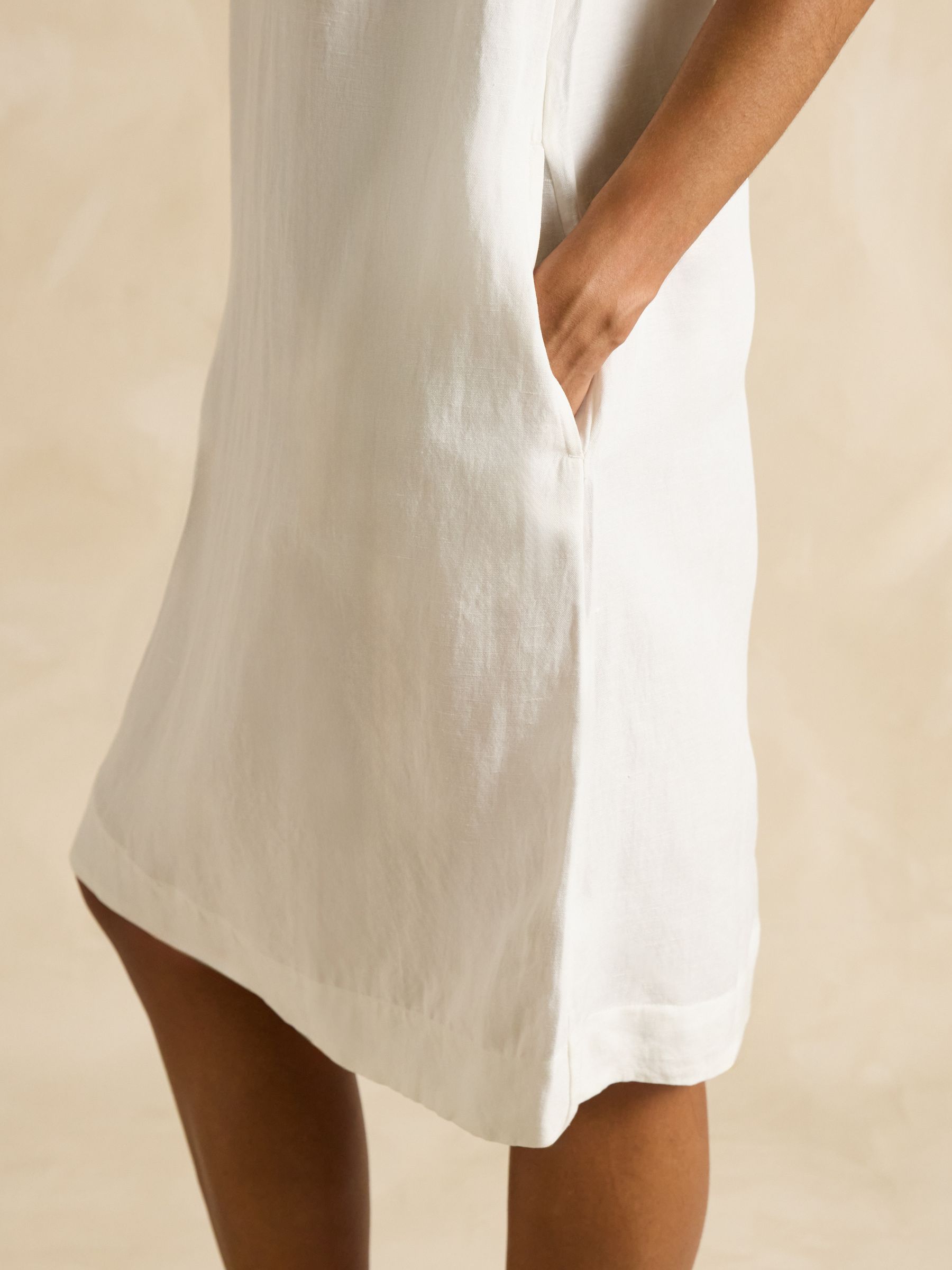 Delphine White Shift Dress With Linen | Joules