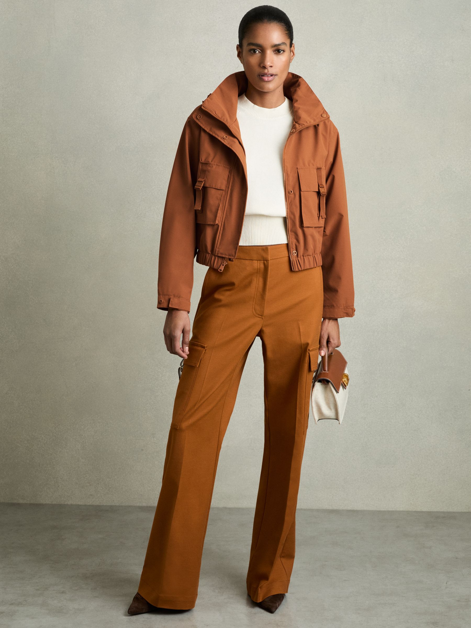 Reiss Technical Hooded Utility Jacket in Rust - REISS