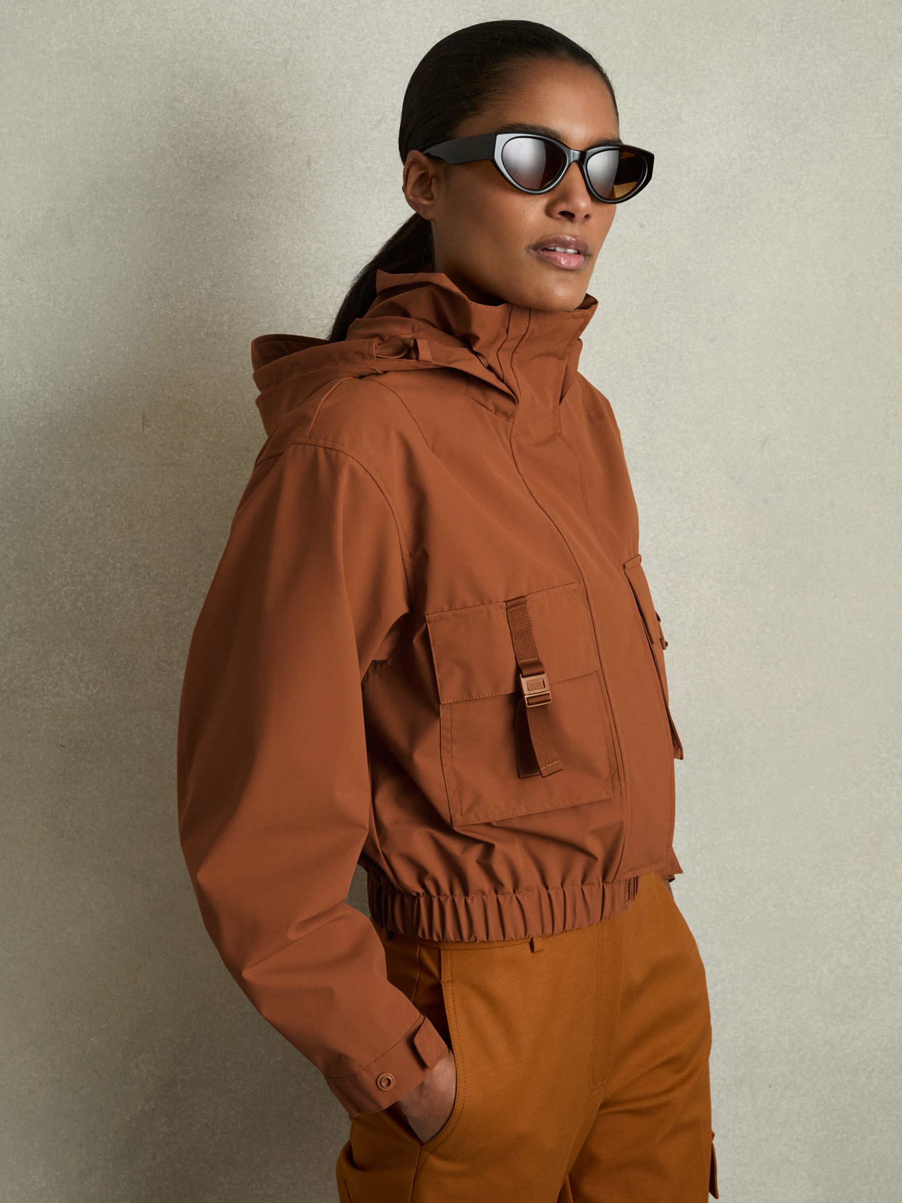Reiss Technical Hooded Utility Jacket in Rust - REISS