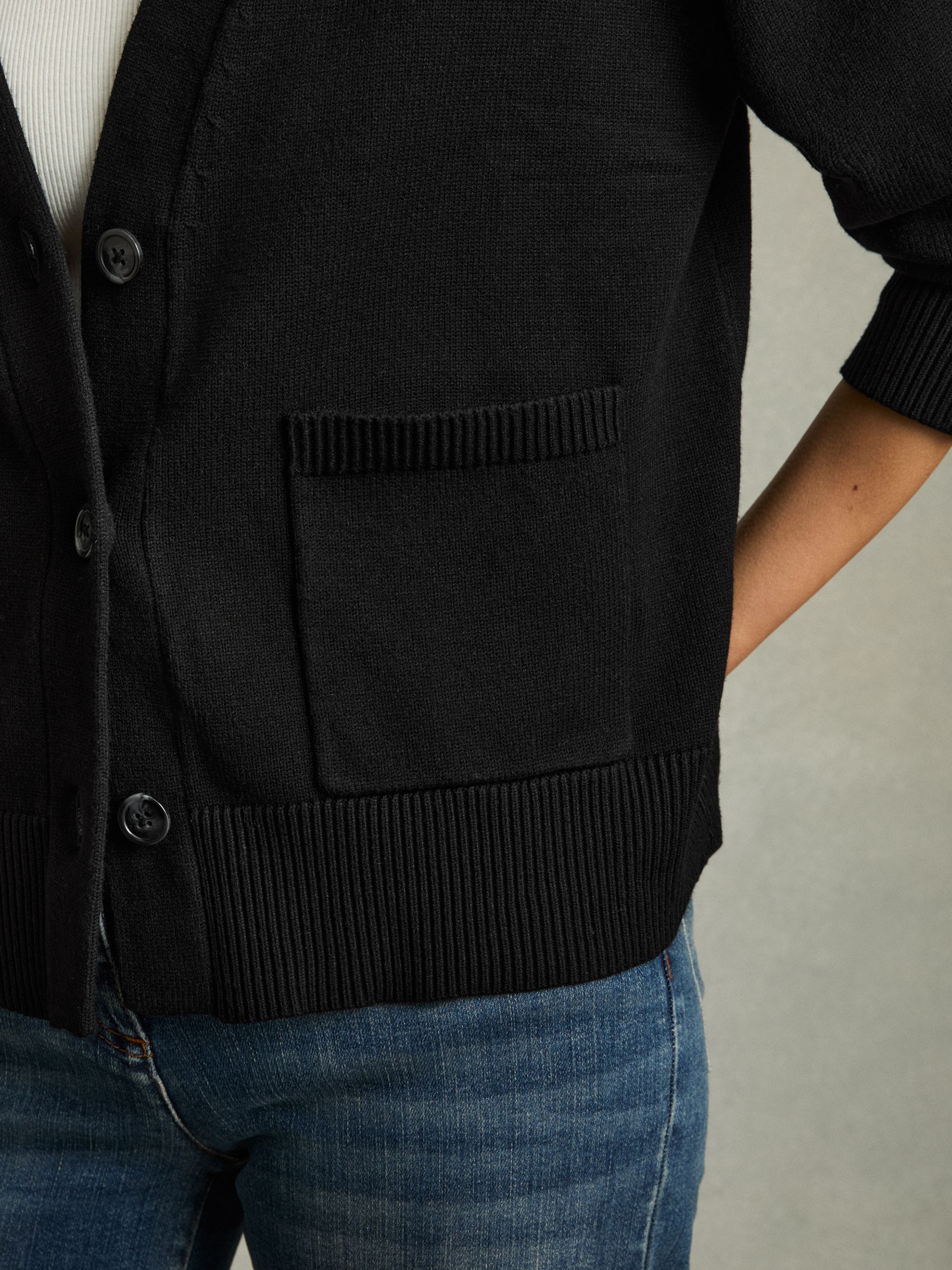 Reiss Chunky Knitted Cardigan in Black - REISS