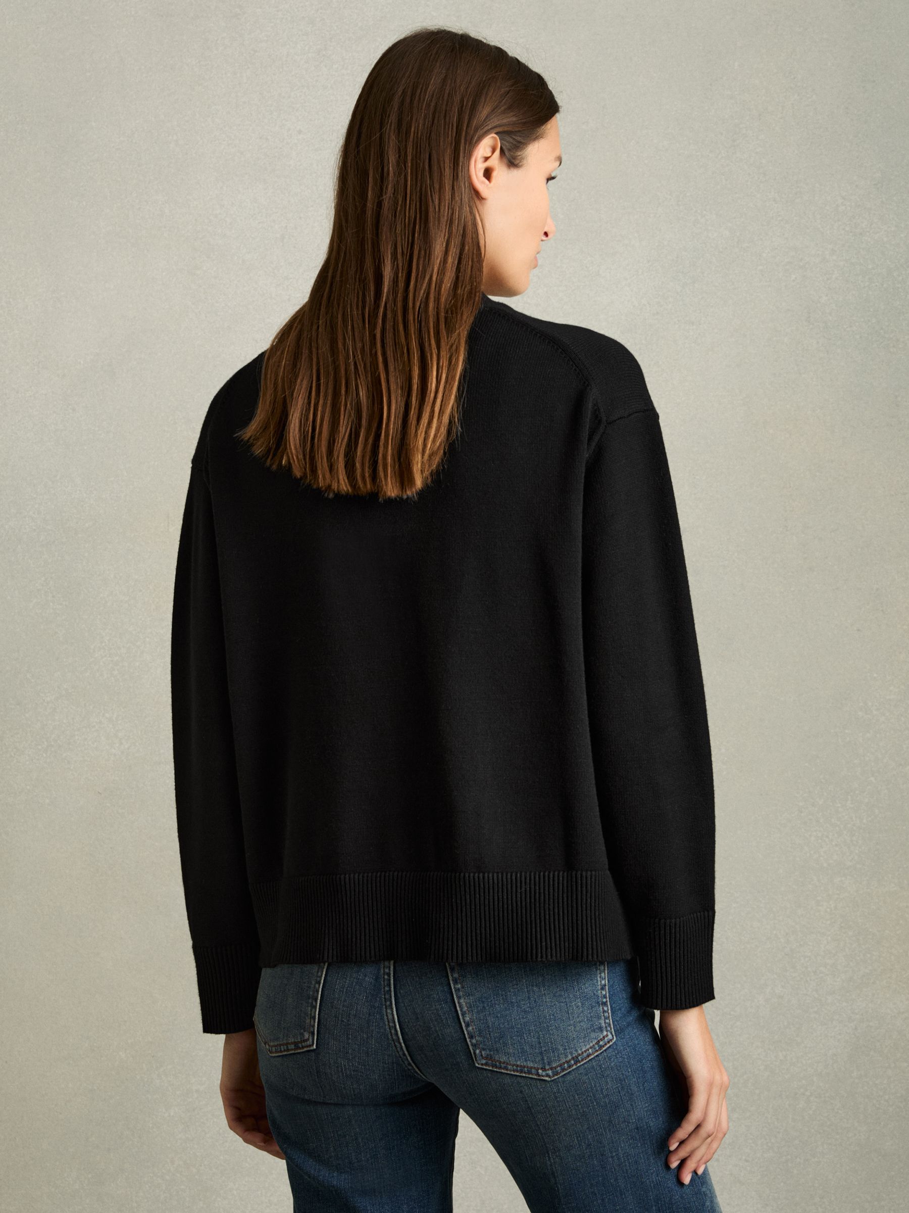 Reiss Chunky Knitted Cardigan in Black - REISS