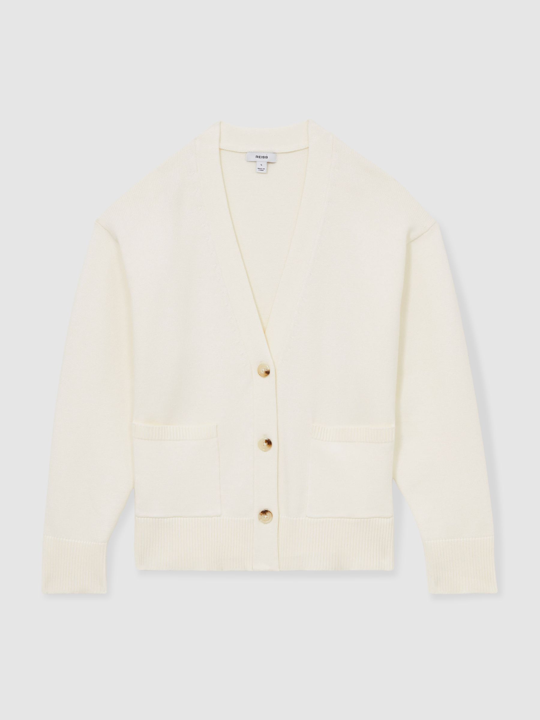 Reiss Chunky Knitted Cardigan in Ivory - REISS