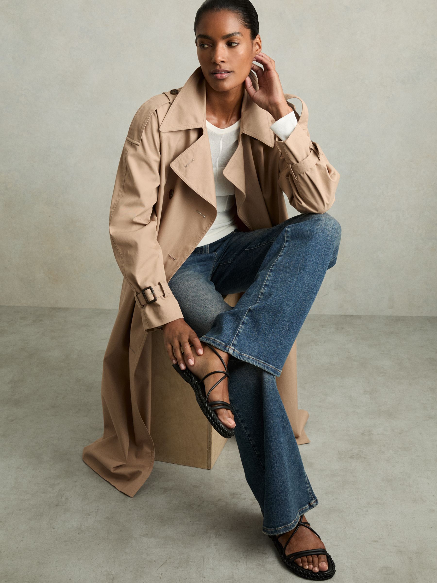 Reiss Leather Braided Flat Sandals in Black | REISS