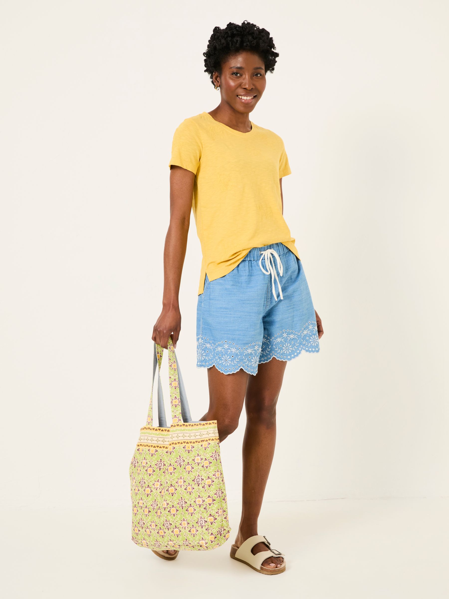 Natalie Light Yellow Beeble Embroidered T Shirt | FatFace
