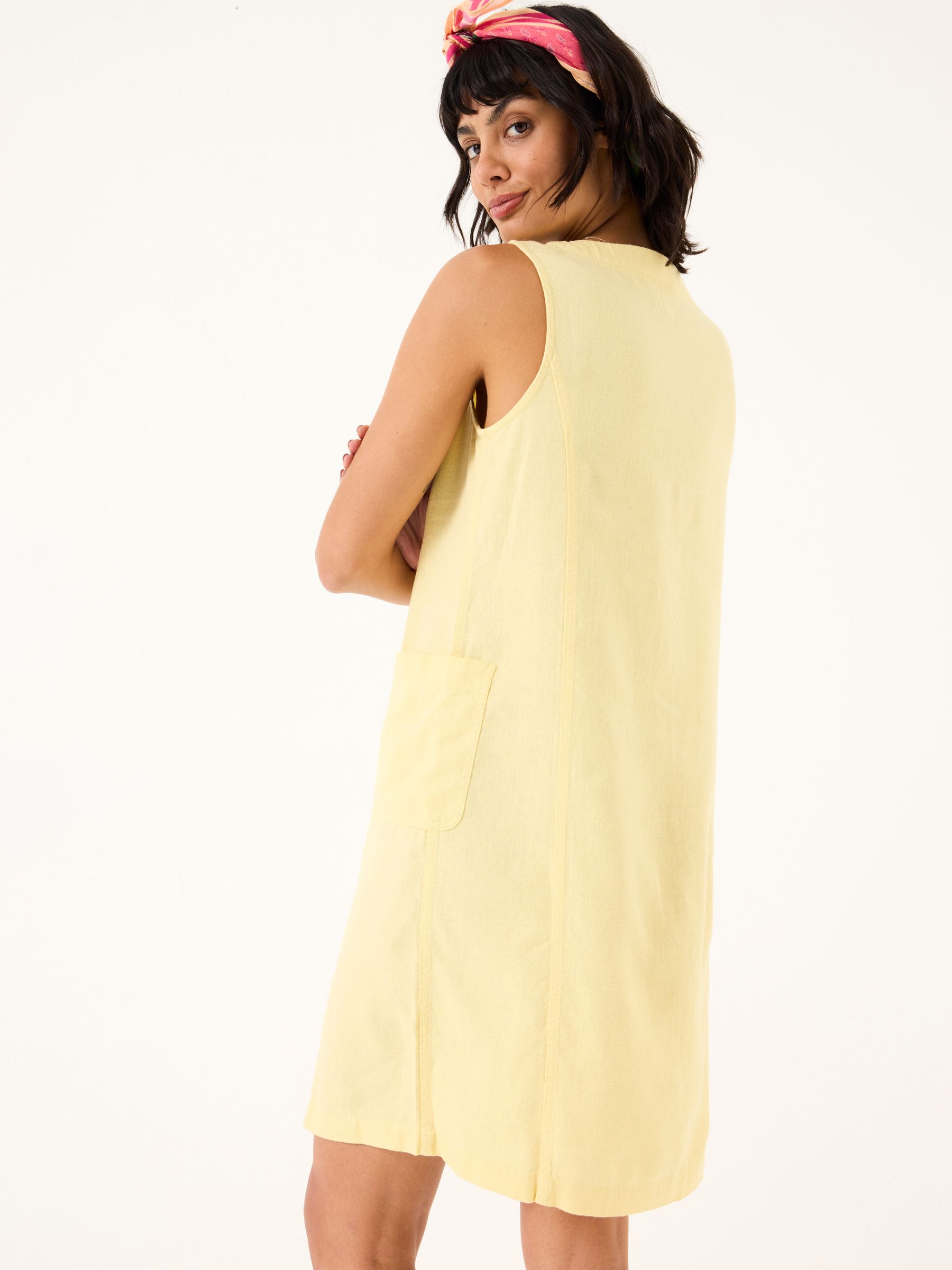 Binny Light Yellow Button Linen Dress | FatFace