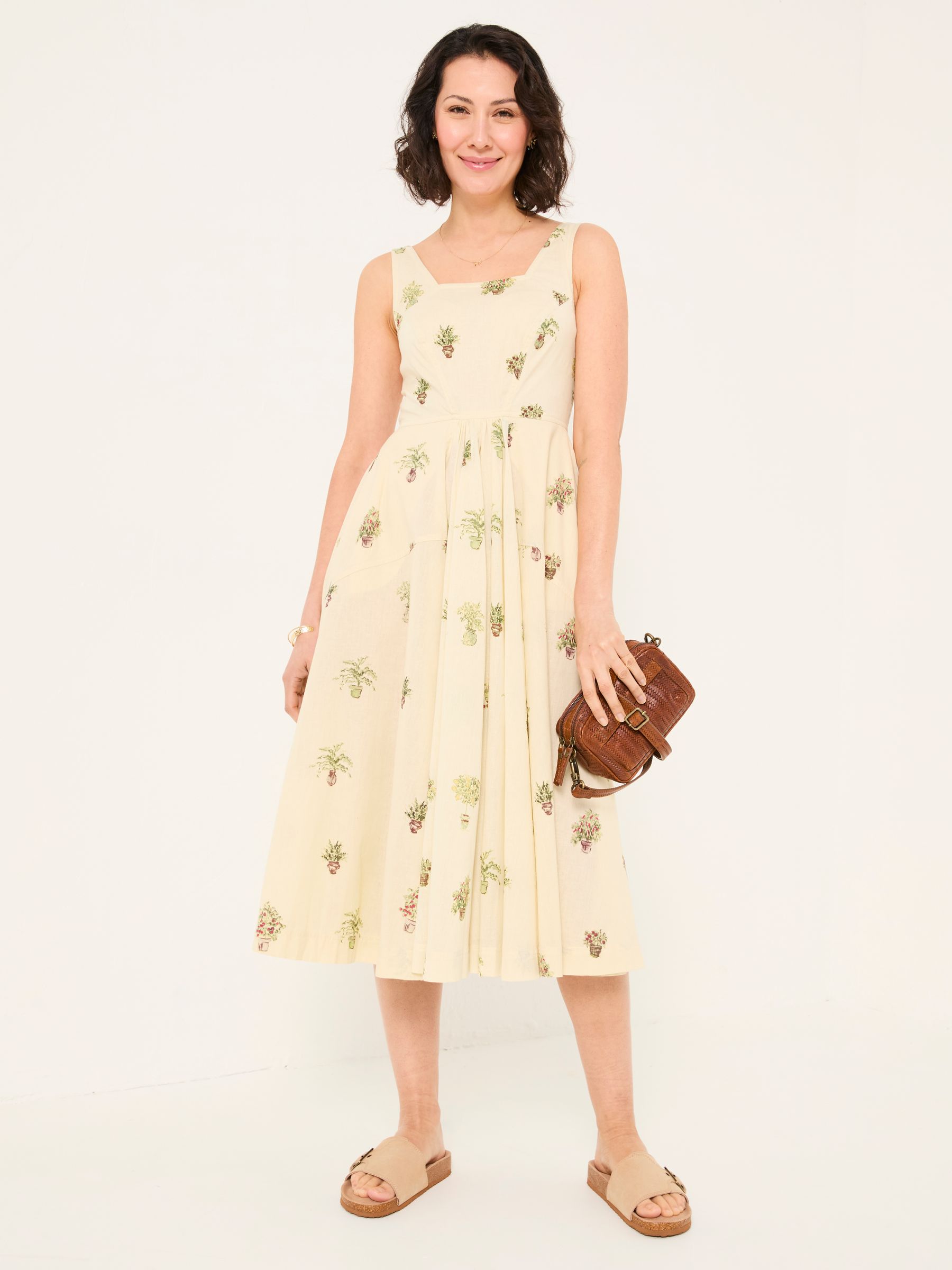 Maria Ivory Plants Midi Dress | FatFace