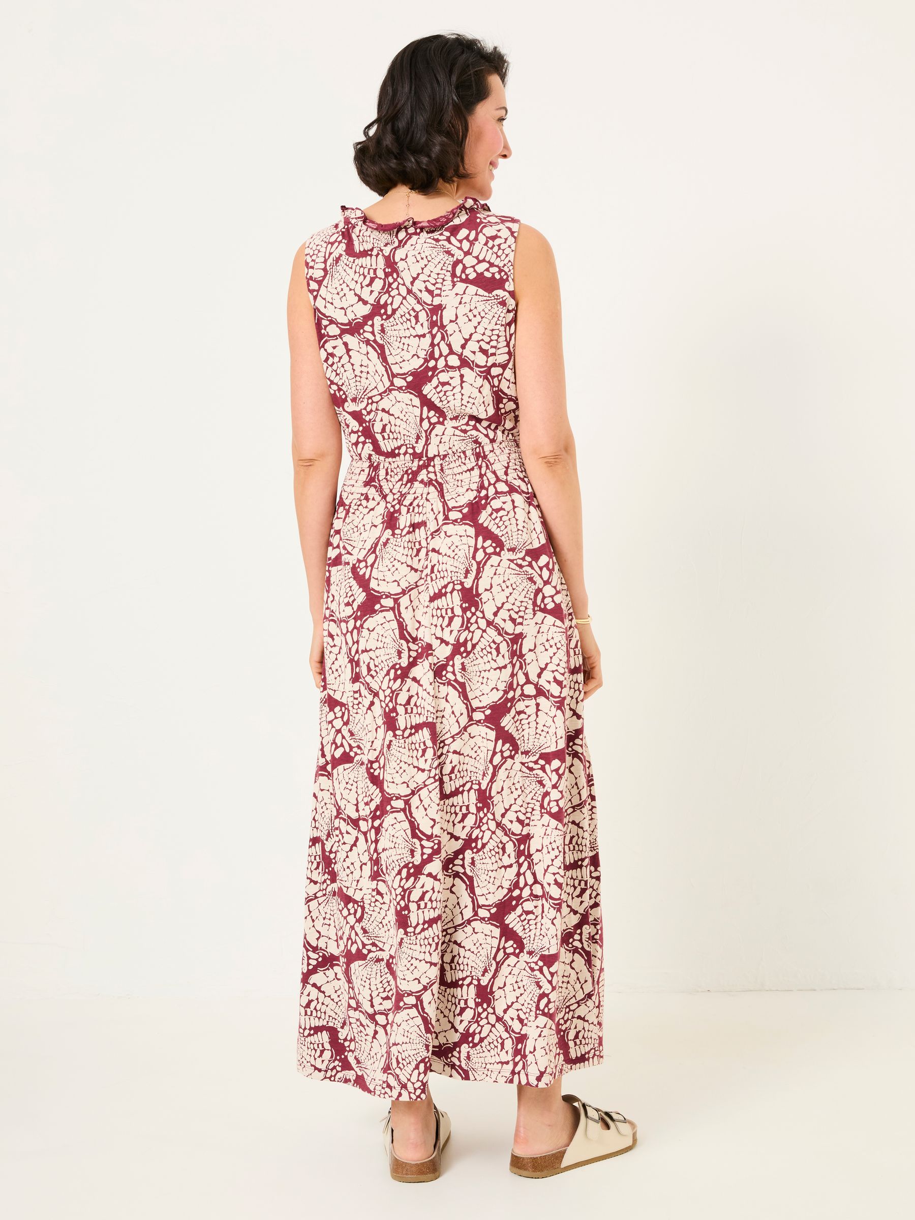 Ellie Burgundy Red Mono Shells Jersey Maxi Dress | FatFace