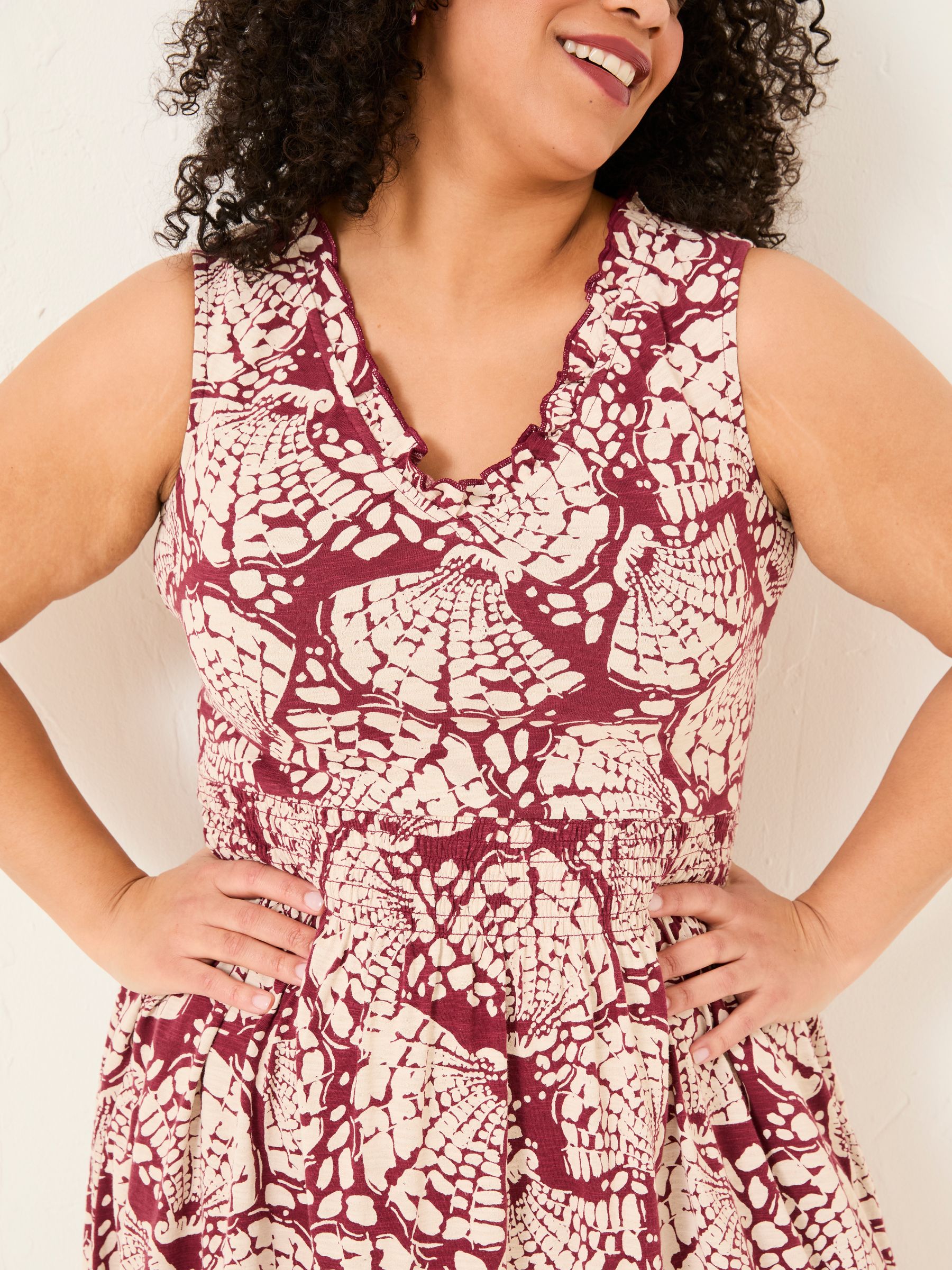 Ellie Burgundy Red Mono Shells Jersey Maxi Dress | FatFace