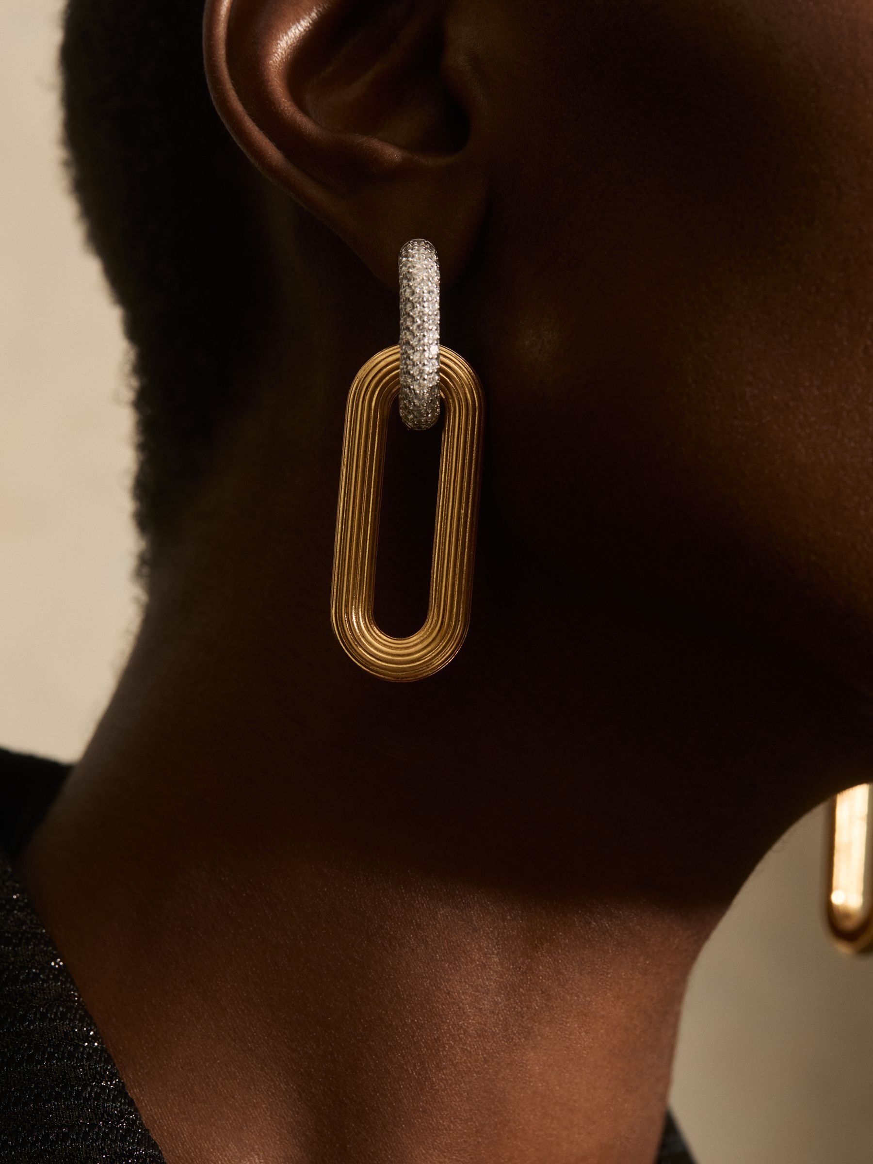 Reiss Contour Pavé Drop Earrings in Gold Tone - REISS