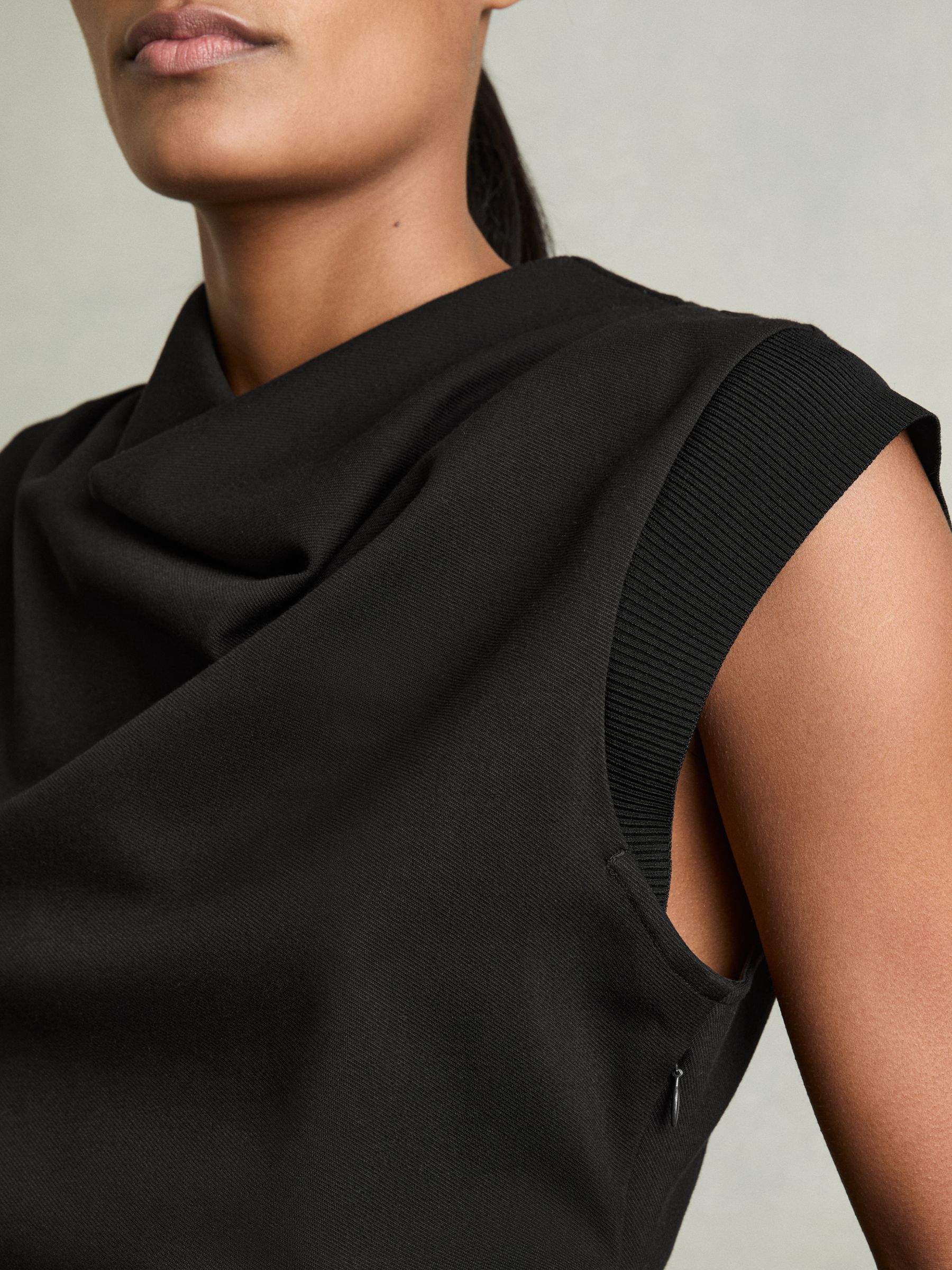 Reiss Draped Jersey-Twill Sleeveless Top in Black - REISS