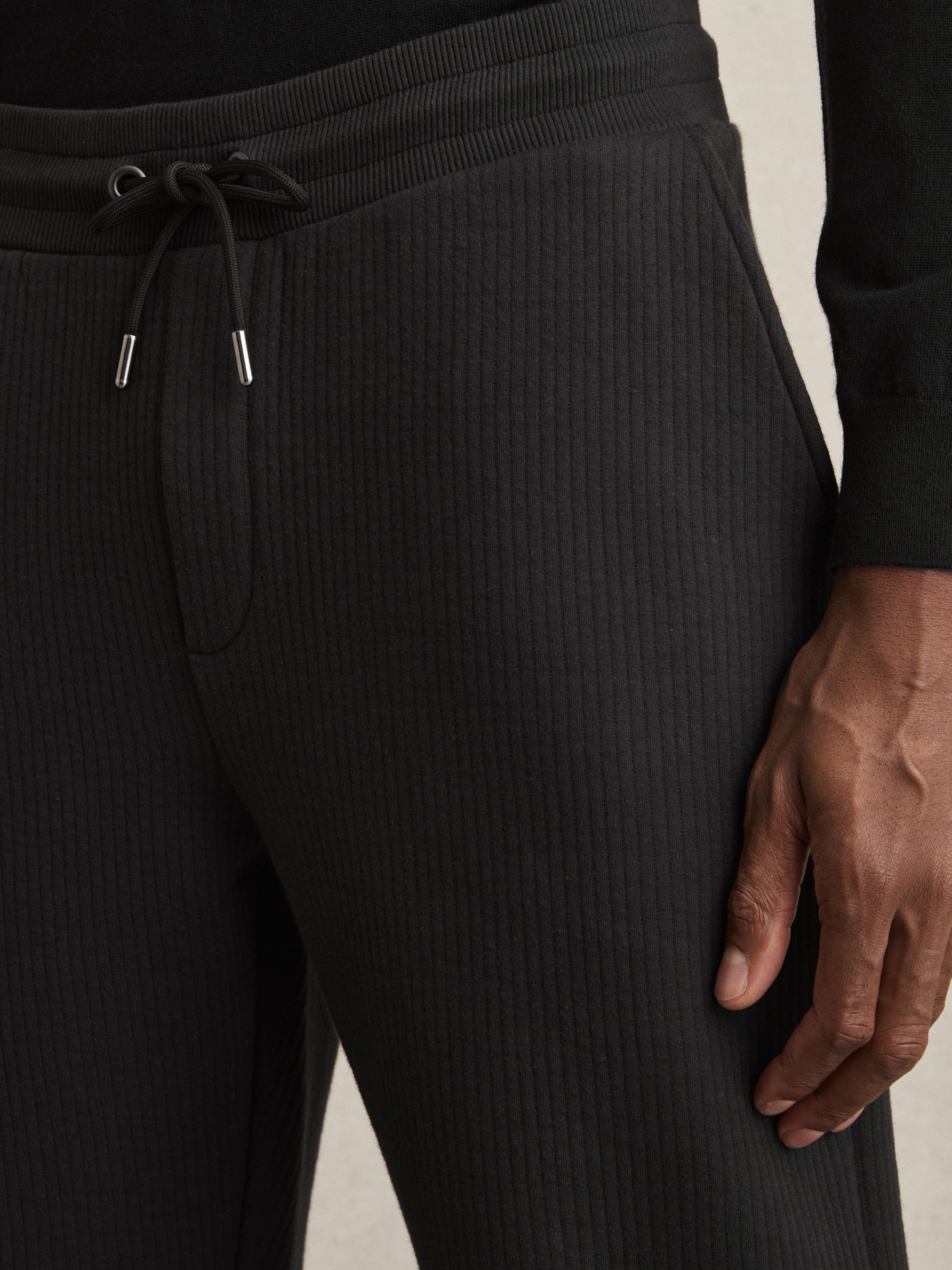 Reiss Cotton-Blend Ribbed Drawstring Joggers in Washed Black | REISS