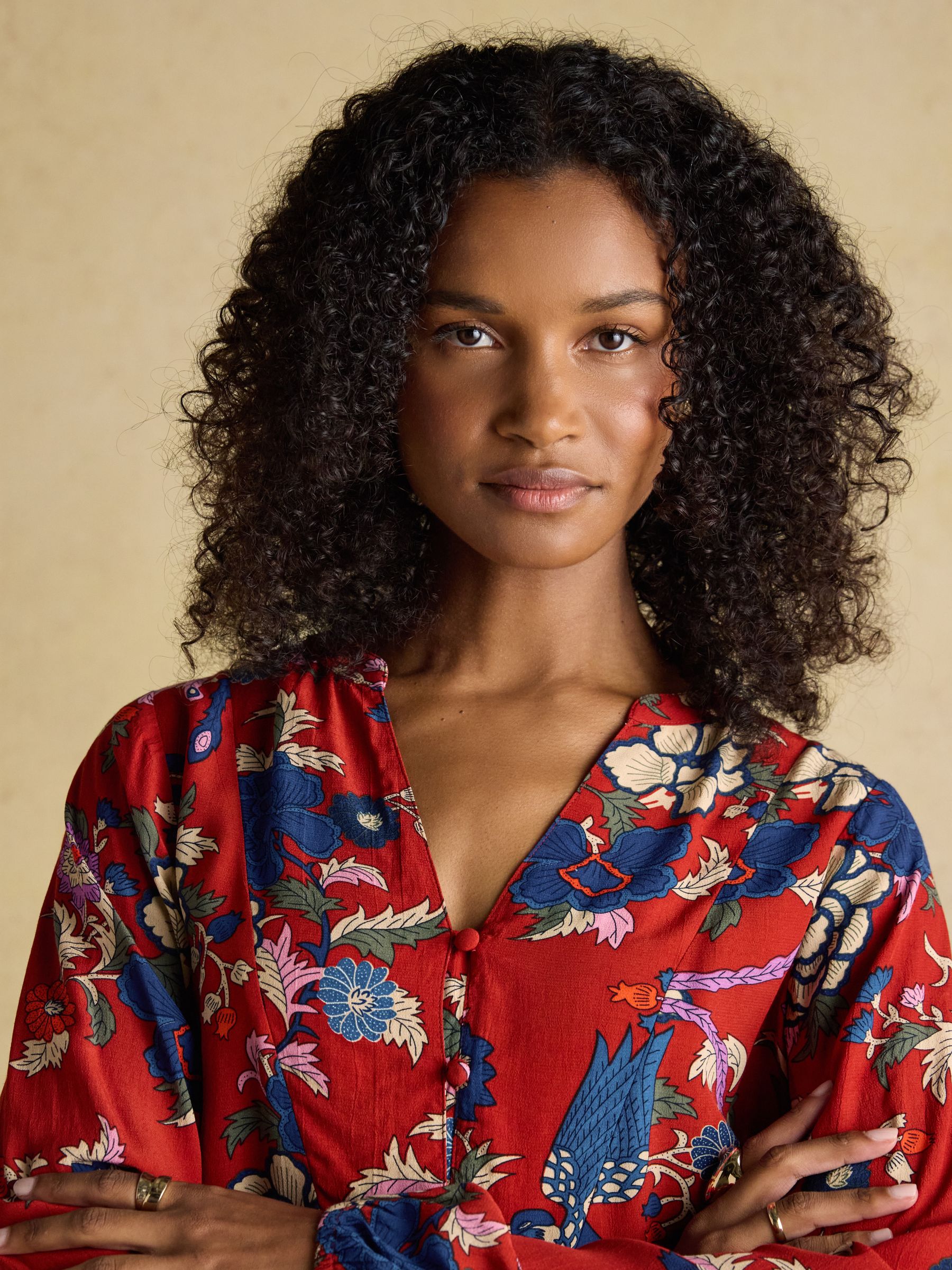 Ava Red Floral Long Sleeve Popover Blouse | Joules