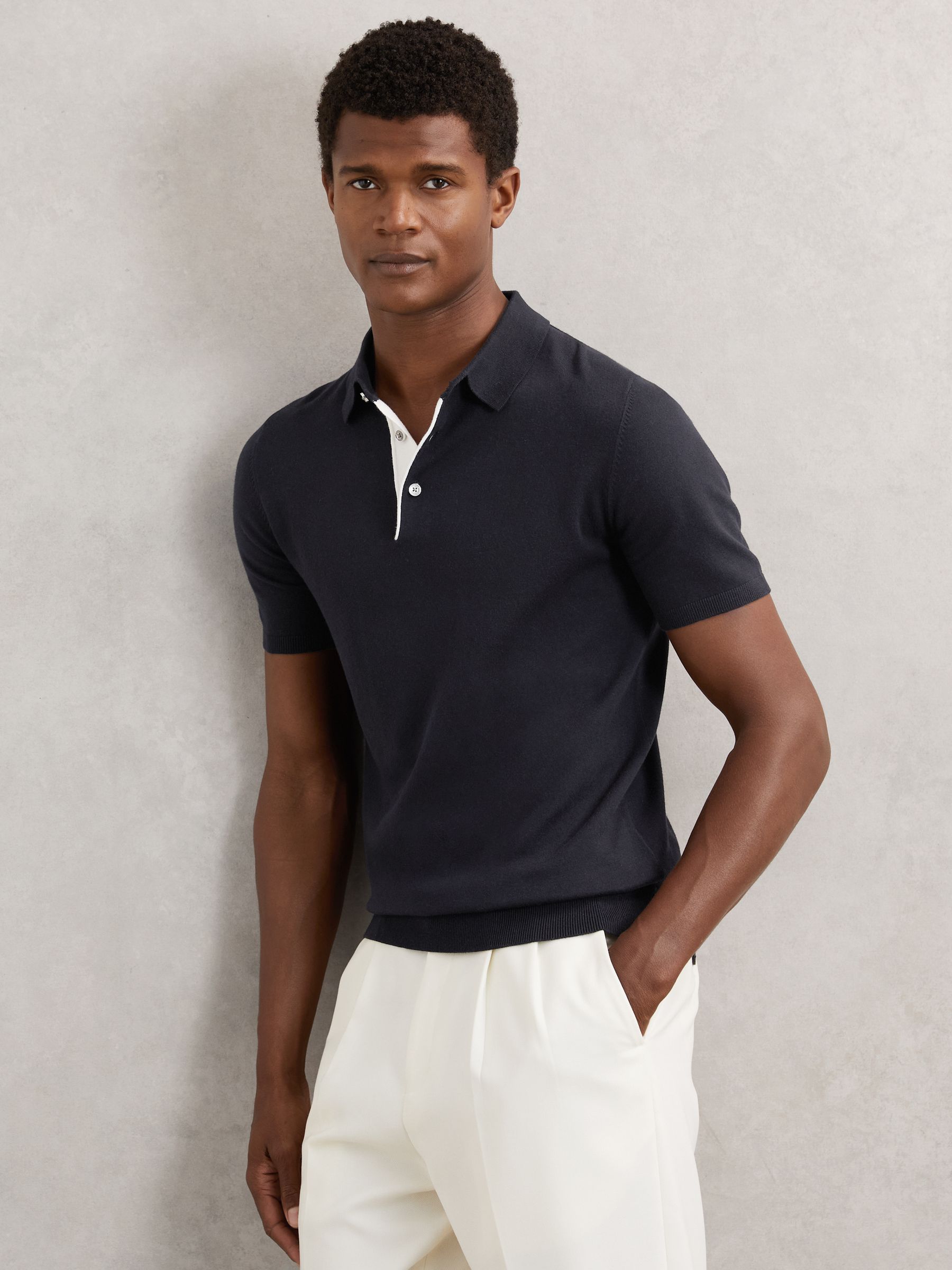 Reiss Contrast-Placket Polo Shirt With Cotton in Navy | REISS