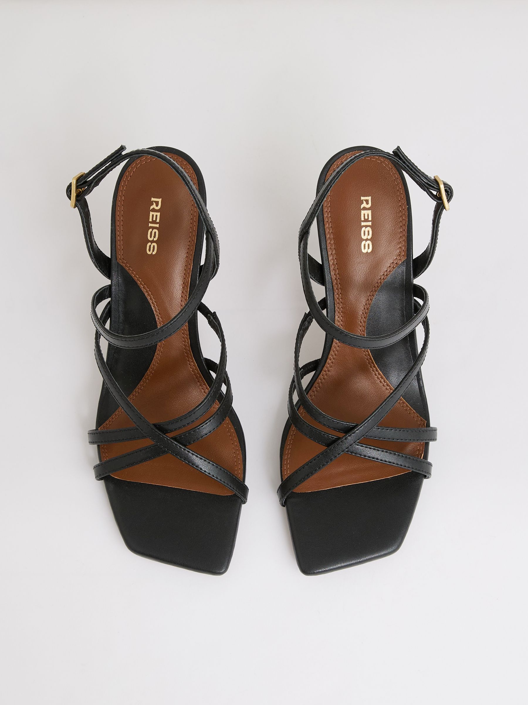 Reiss Leather Strappy Stiletto Sandals in Black | REISS