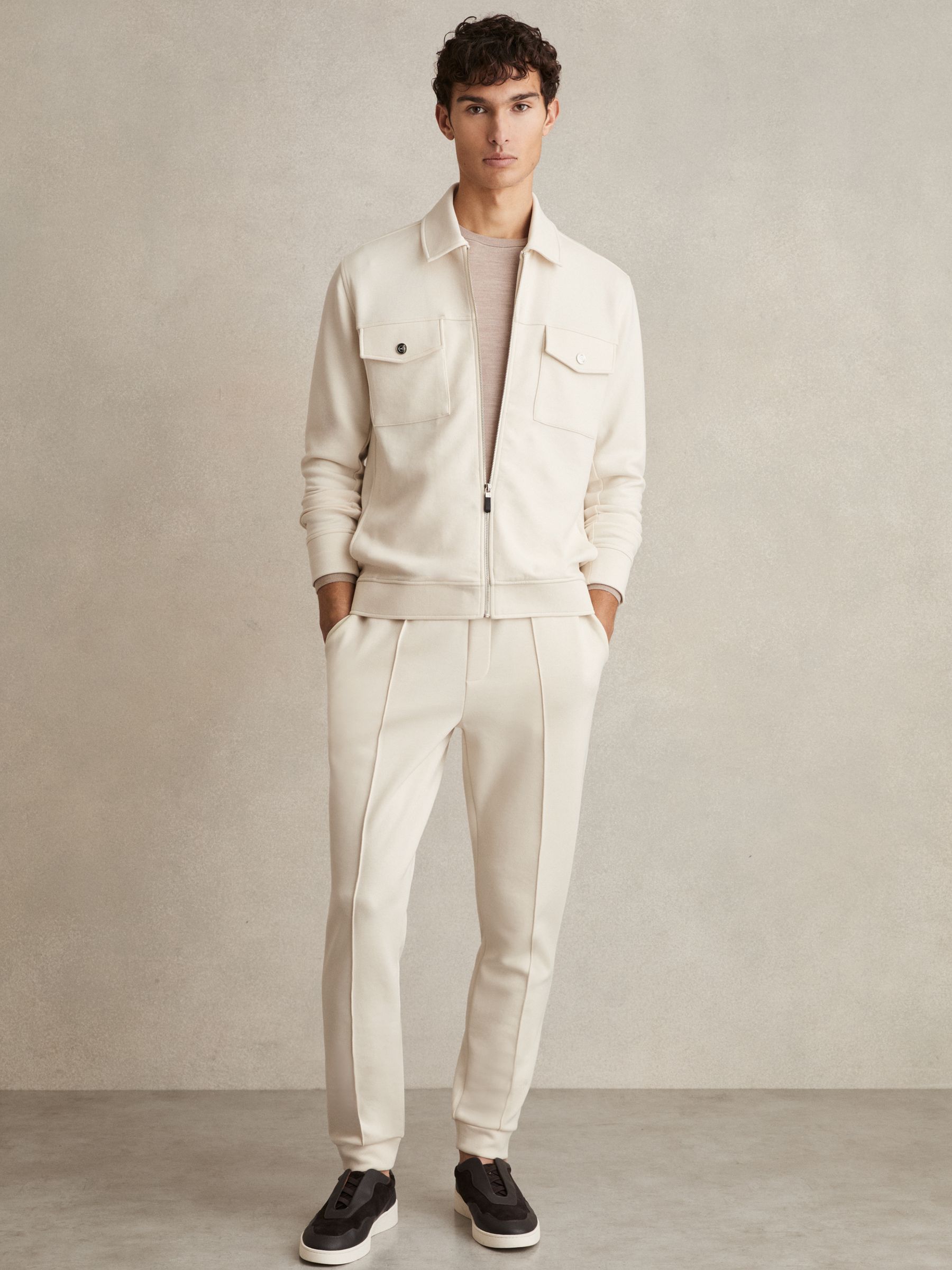 Reiss Interlock Zip-Through Overshirt in Off White - REISS