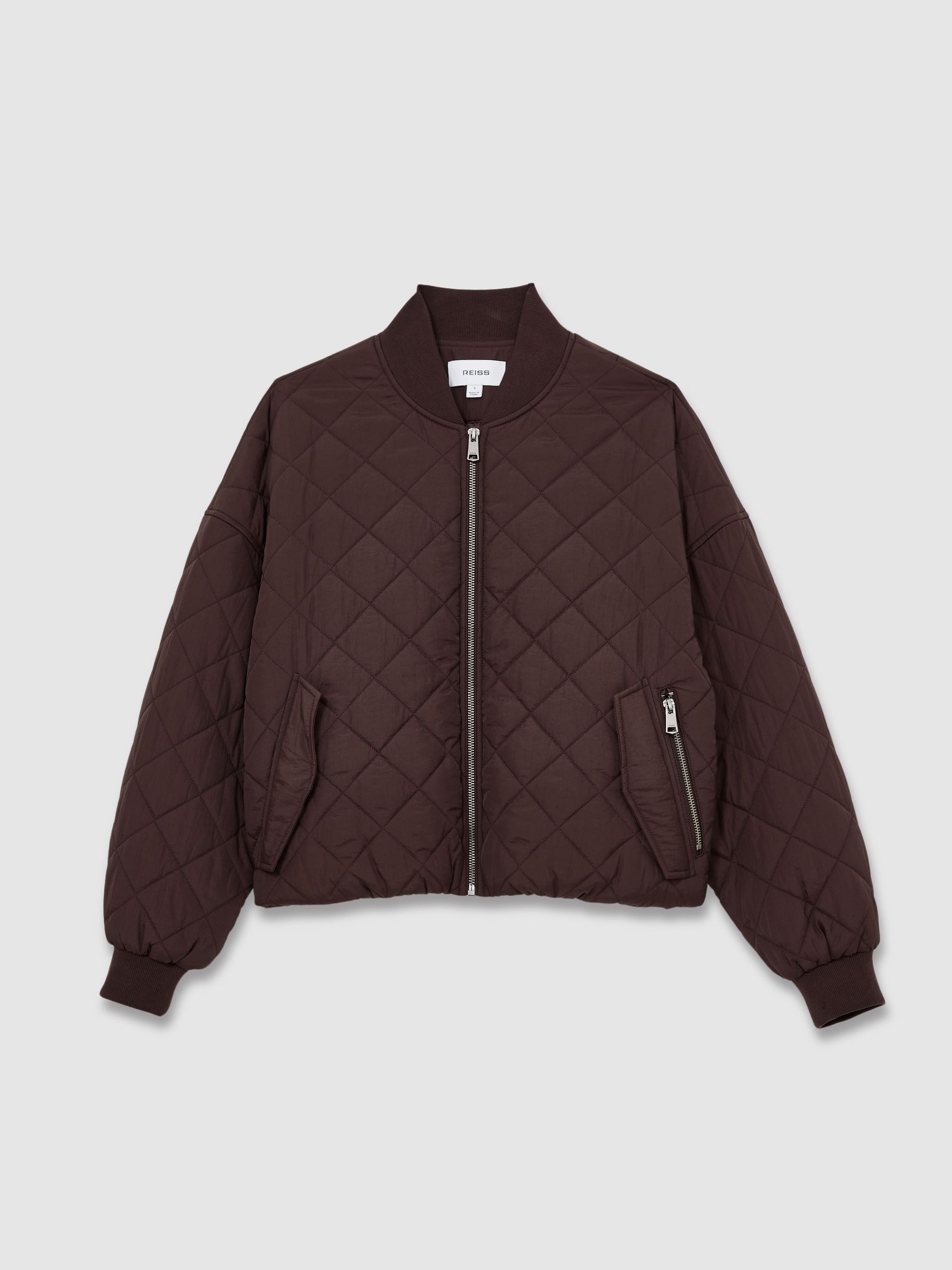 Reiss Quilted Printed Bomber Jacket in Burgundy - REISS