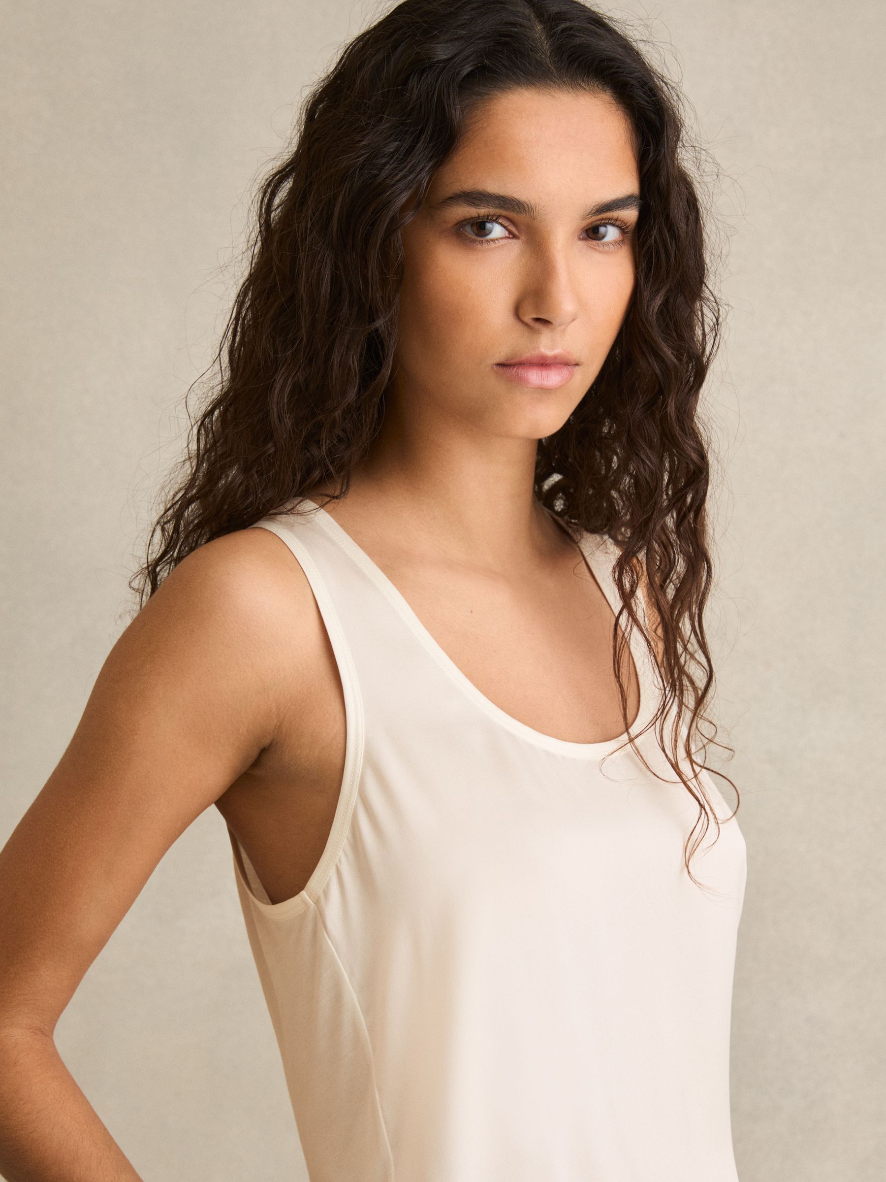 Reiss Silk-Front Cami Top in White - REISS