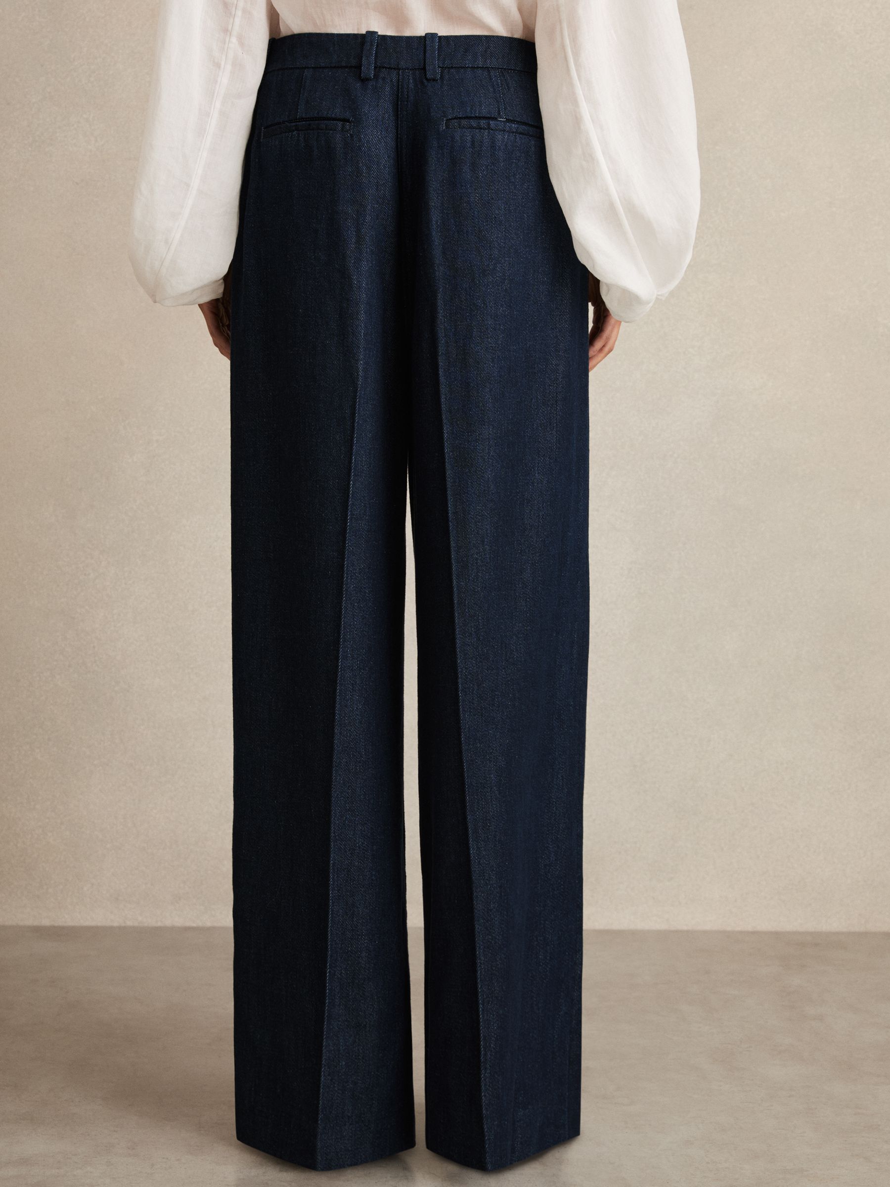 Reiss Denim-Look Wide-Leg Trousers in Dark Blue - REISS