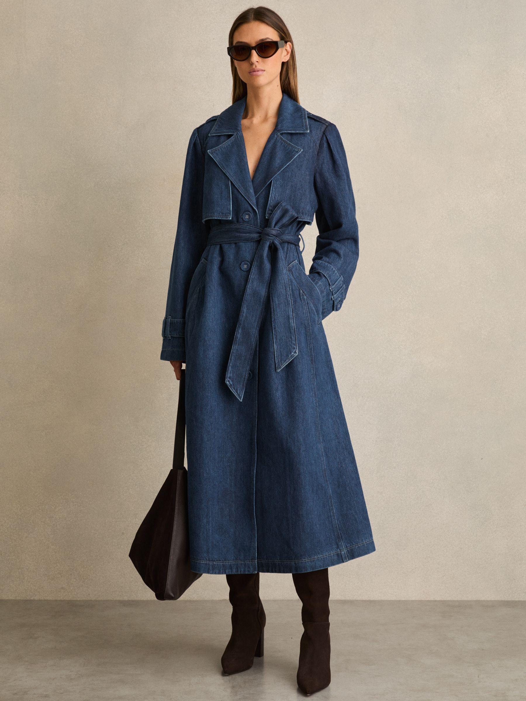 Reiss Paige Denim Trench Coat in Blue - REISS