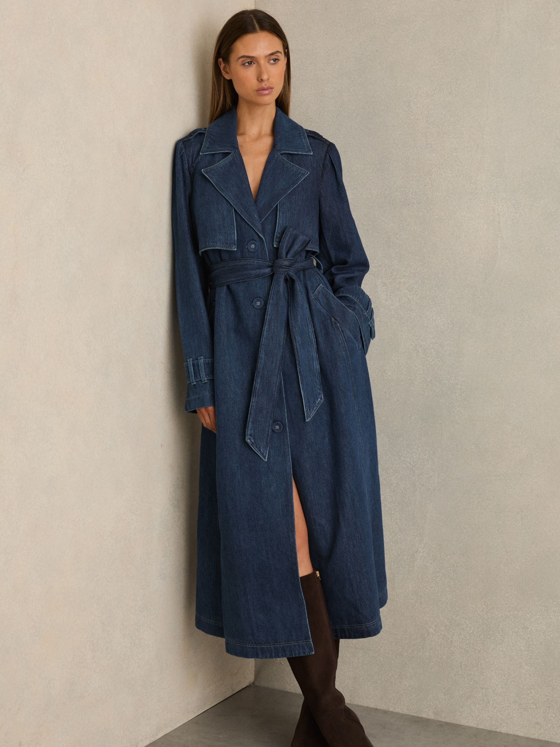 Reiss Paige Denim Trench Coat in Blue - REISS