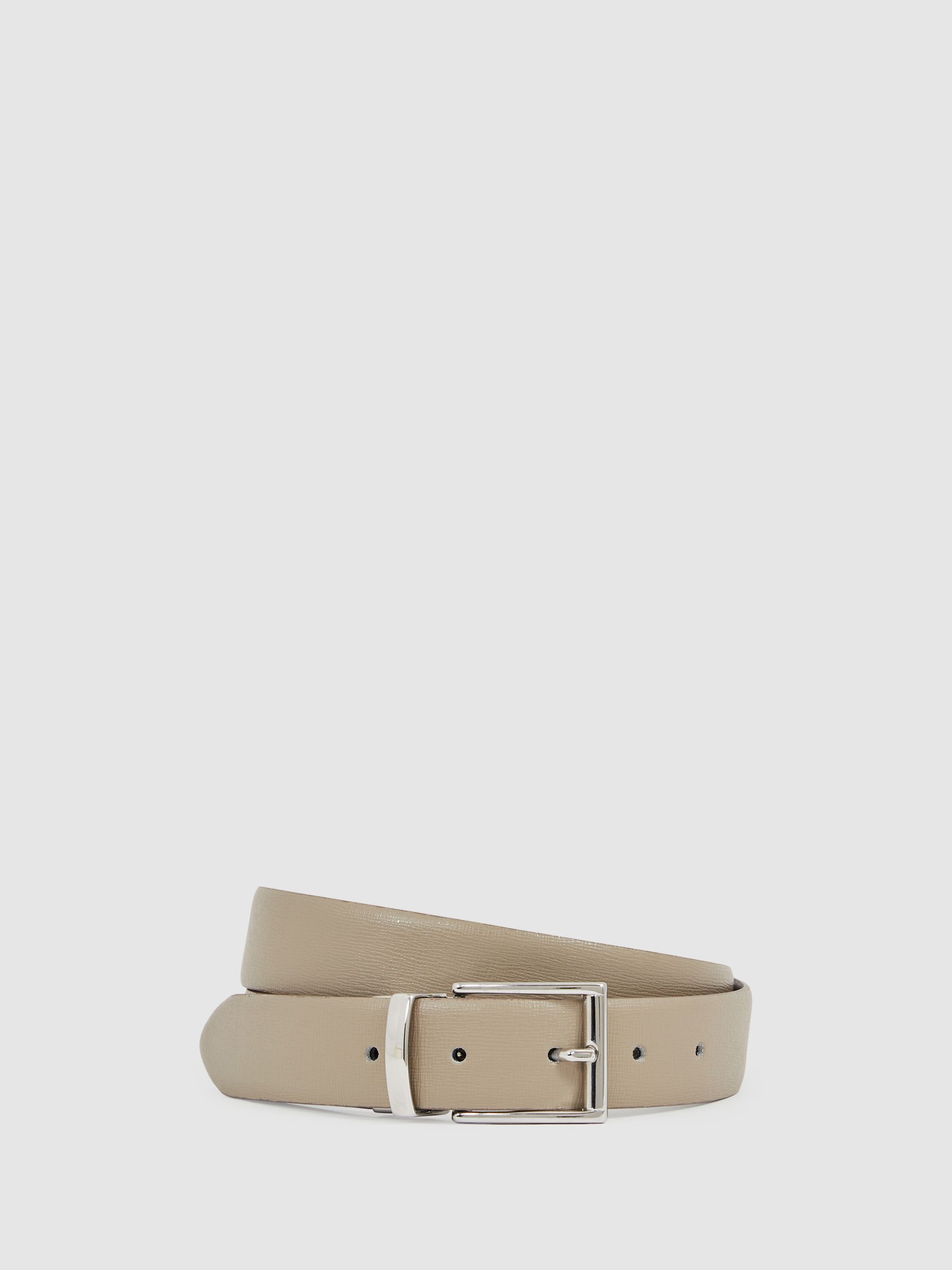 Reiss Leather Reversible Belt in Stone/Dark Brown | REISS