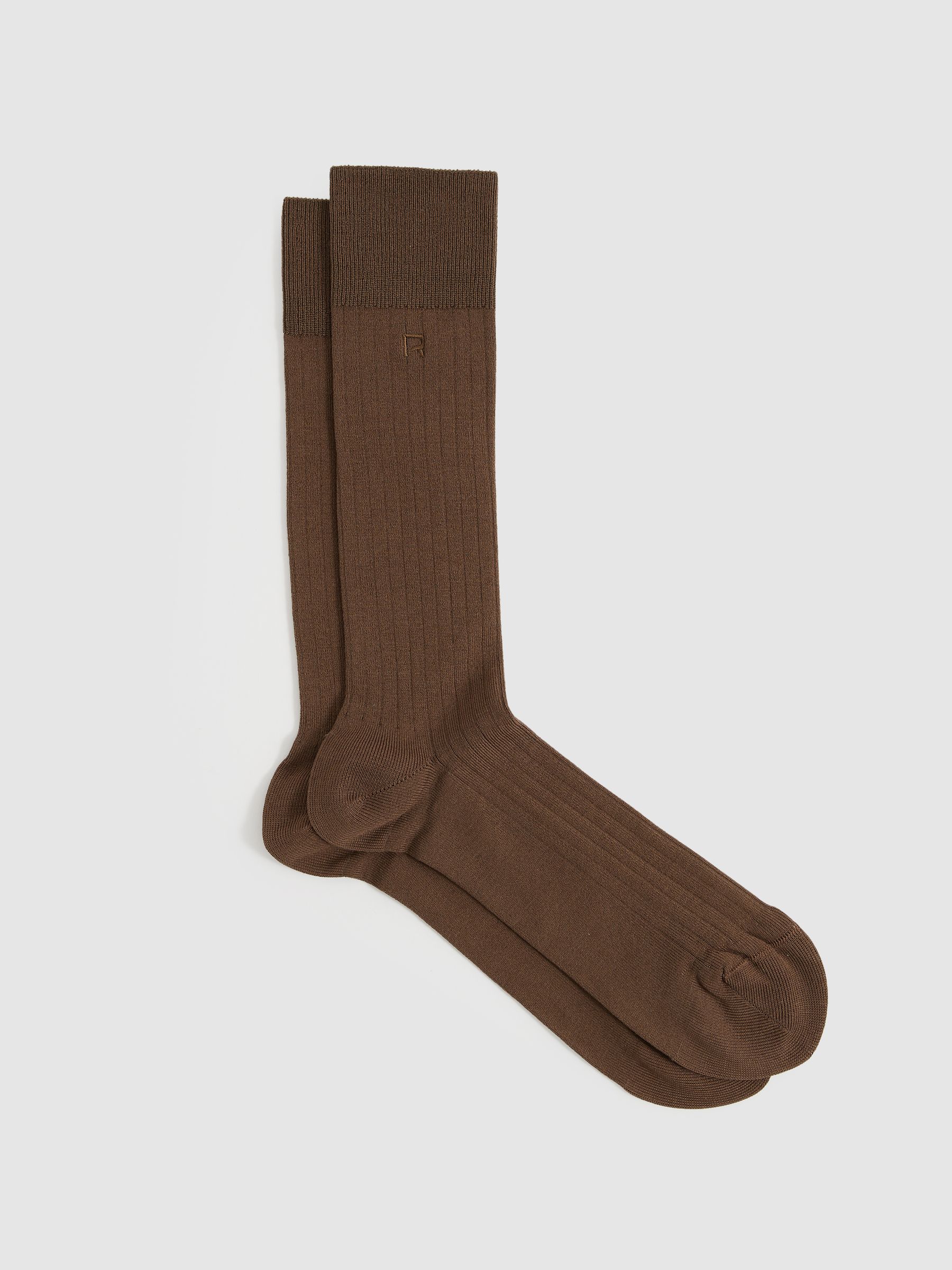 Reiss Cotton-Blend Logo-Embroidered Socks in Brown - REISS