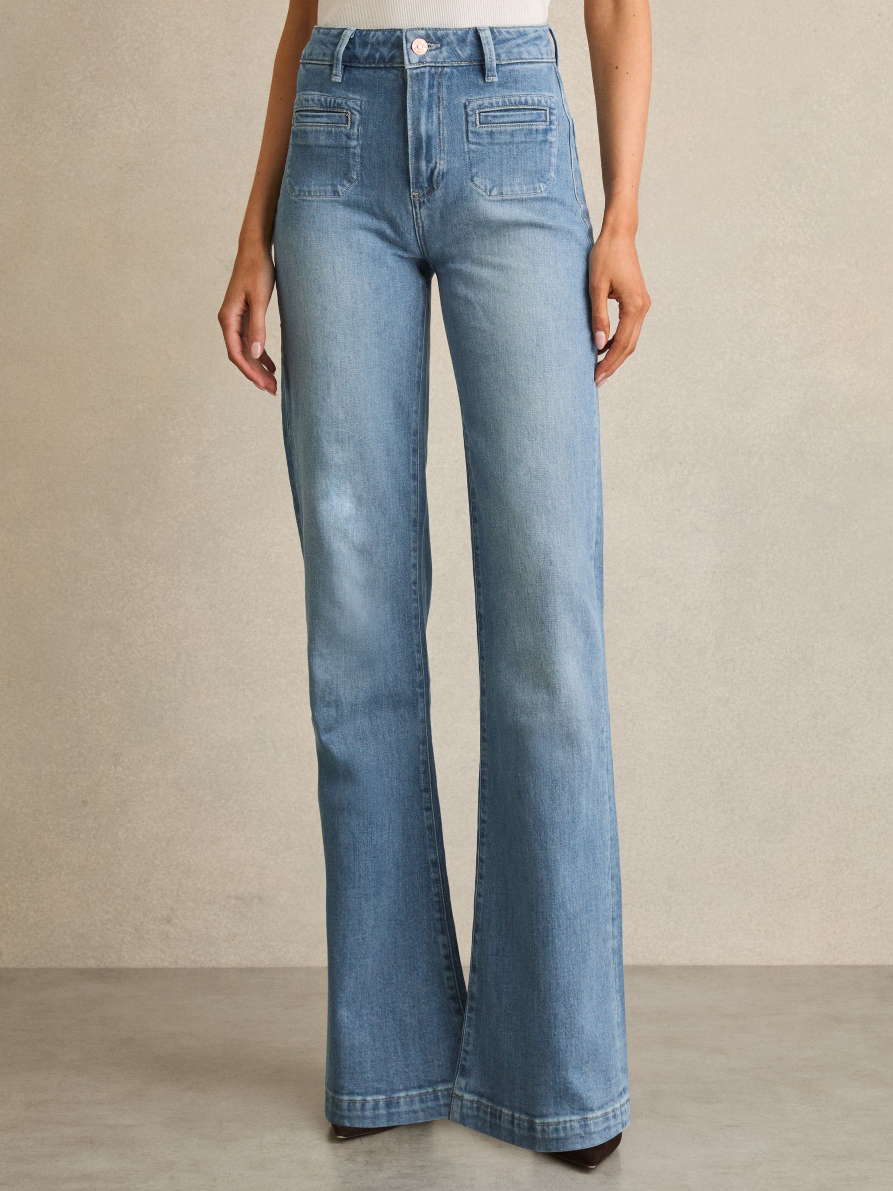 Reiss Paige Wide-Leg Patch-Pocket Jeans in Adley Blue - REISS