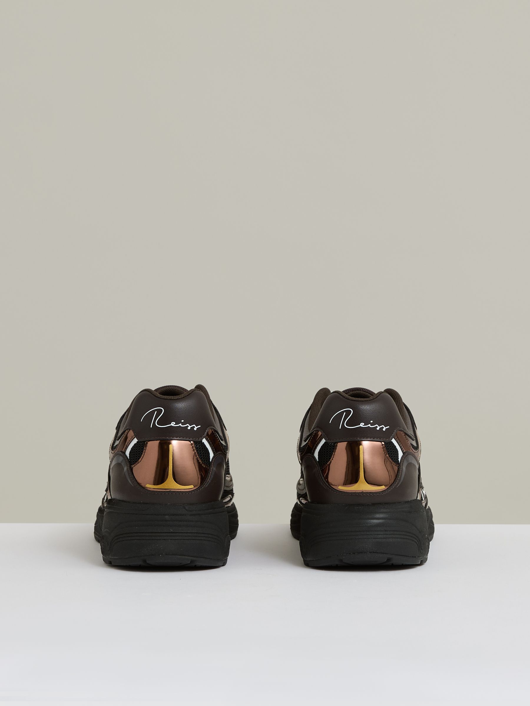Reiss Overlay Logo Running Trainers in Electric Brown - REISS