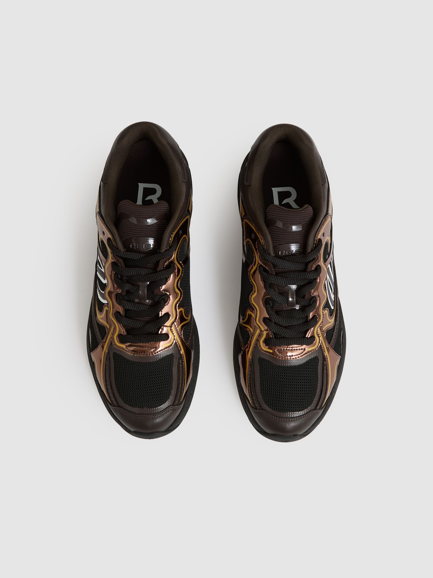 Reiss Overlay Logo Running Trainers in Electric Brown - REISS
