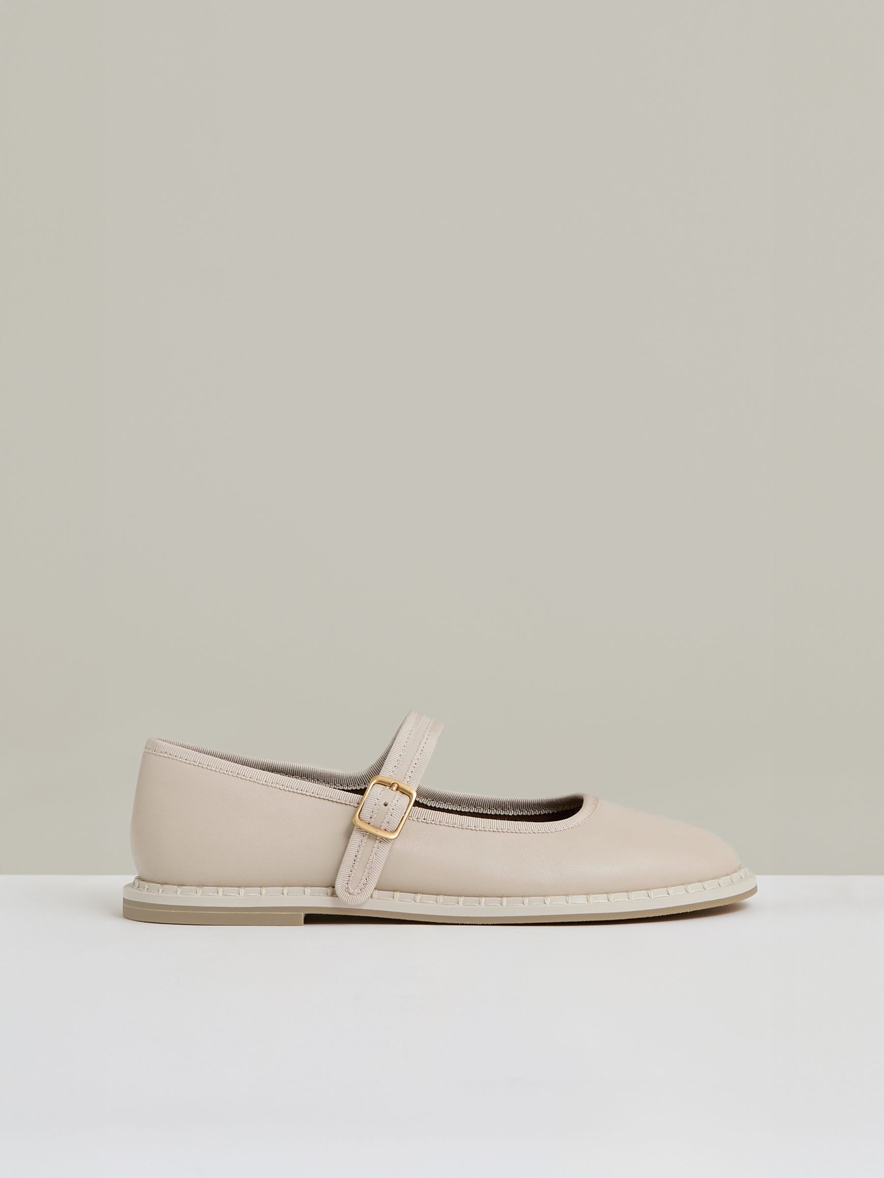 Reiss Leather Mary-Jane Shoes in Off White - REISS