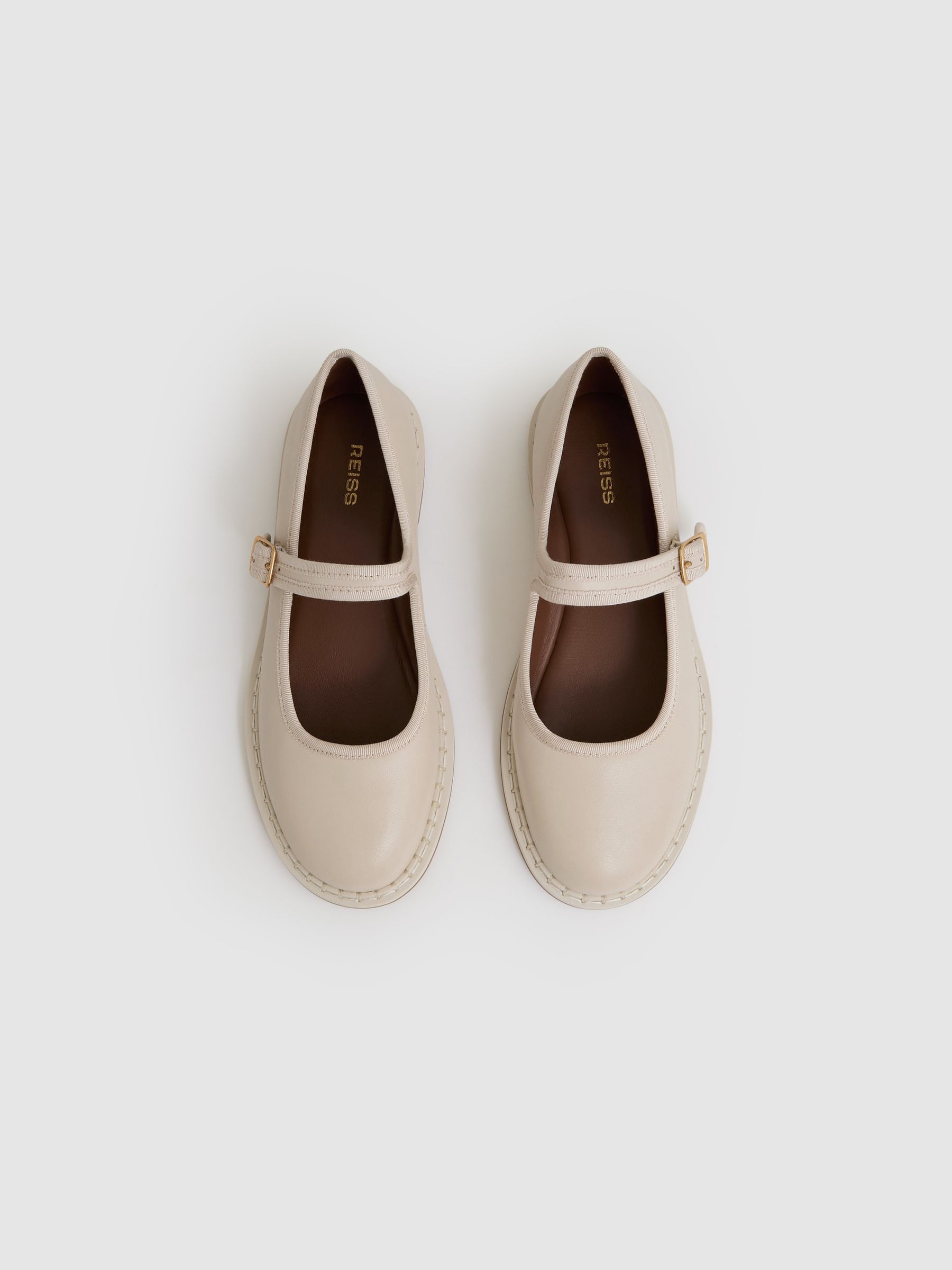 Reiss Leather Mary-Jane Shoes in Off White - REISS