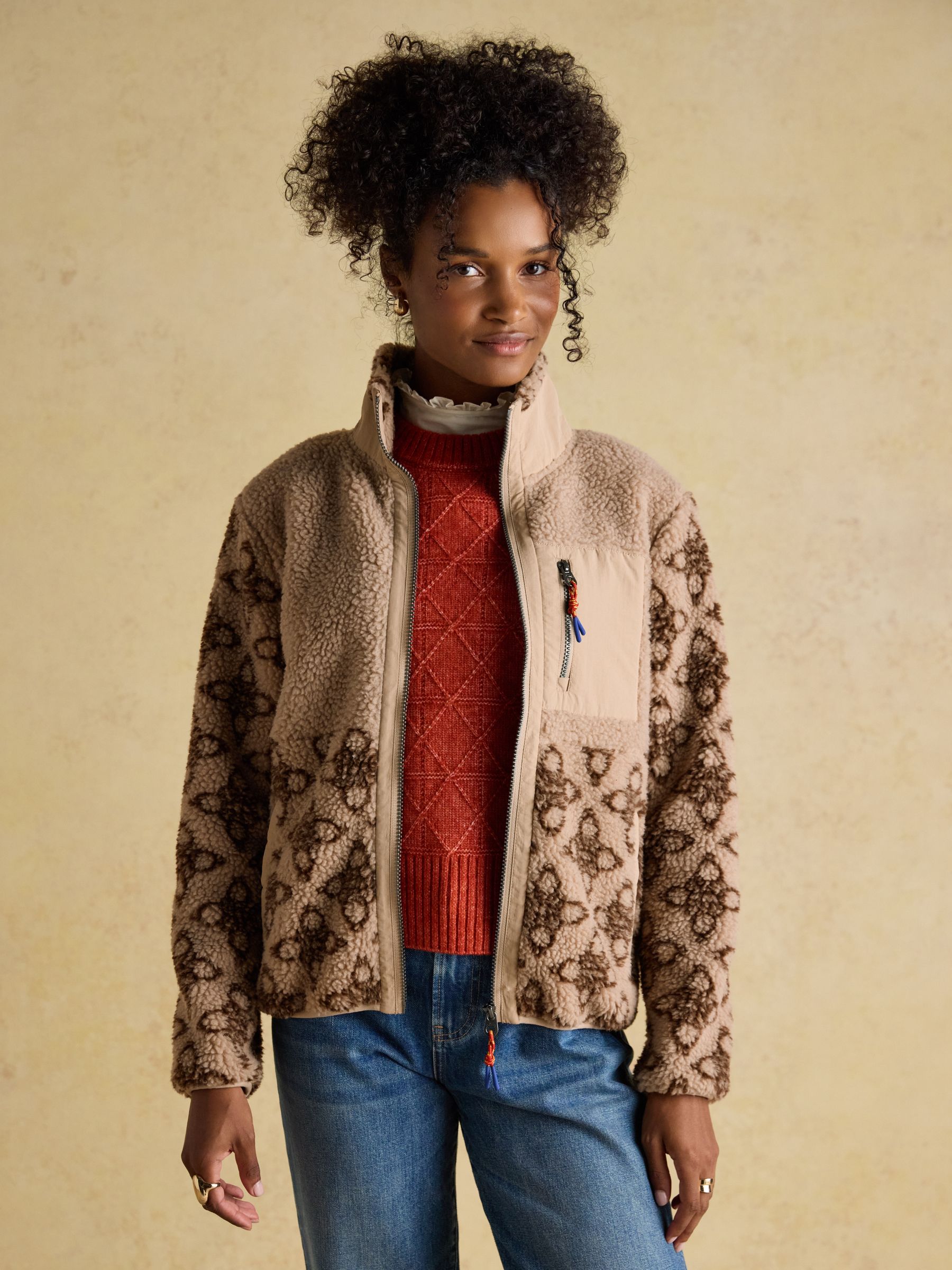 Lottie Neutral Icon Print Borg Fleece with Zip Fastening | Joules