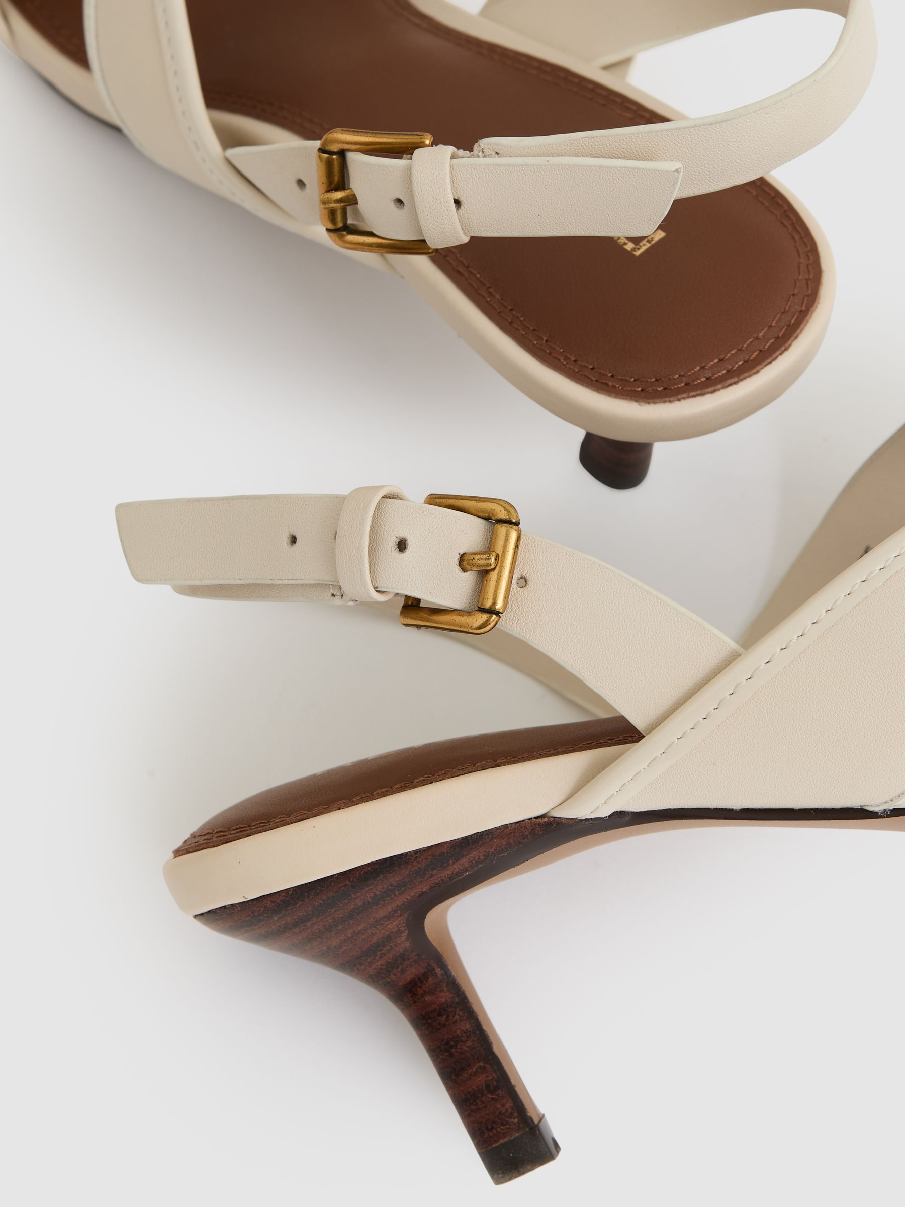 Reiss Leather Link-Strap Low-Heel Sandals in Off White - REISS