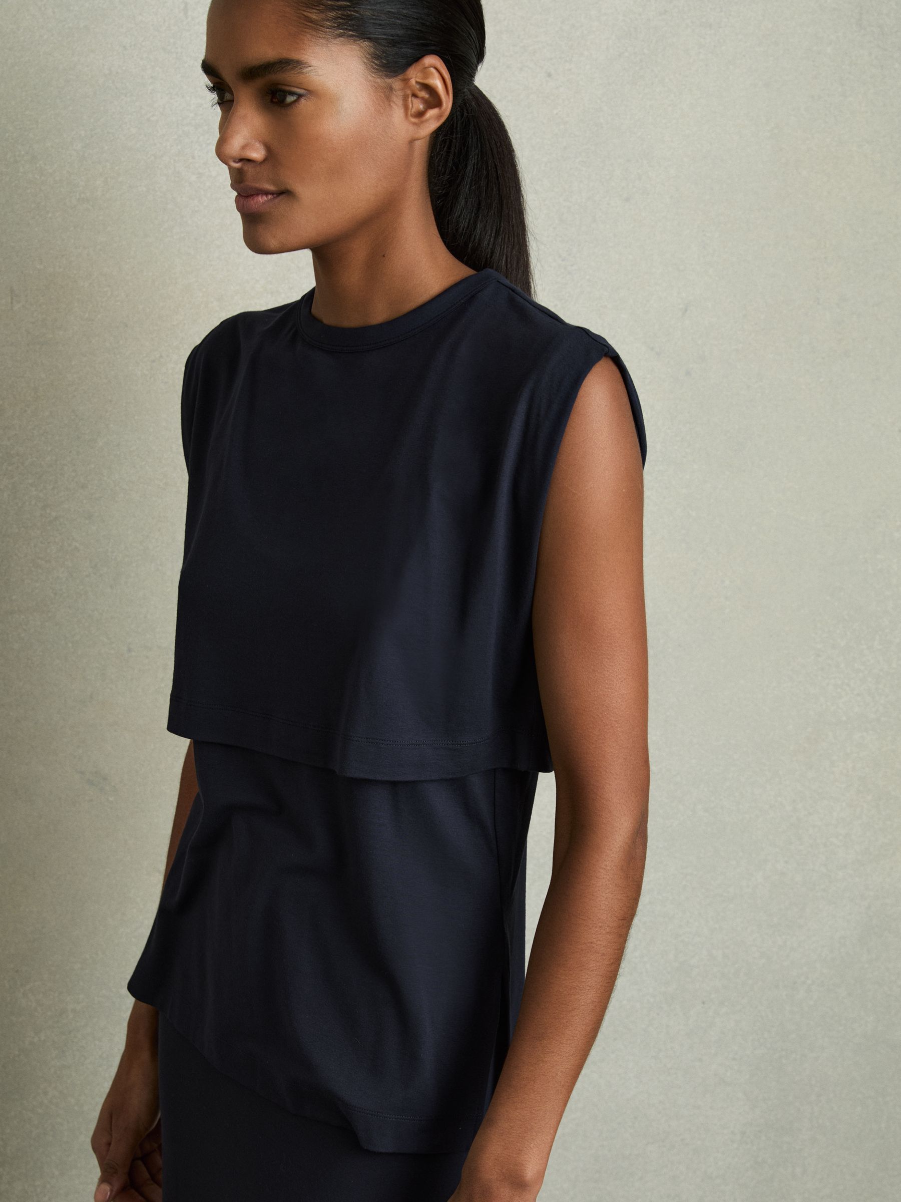 Reiss Double-Layer Sleeveless Top in Navy - REISS