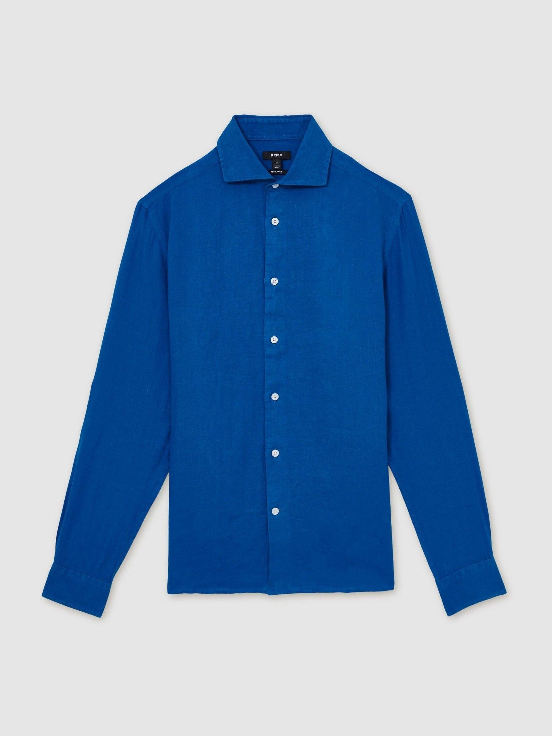 Reiss Linen Button-Through Shirt in Bright Blue - REISS