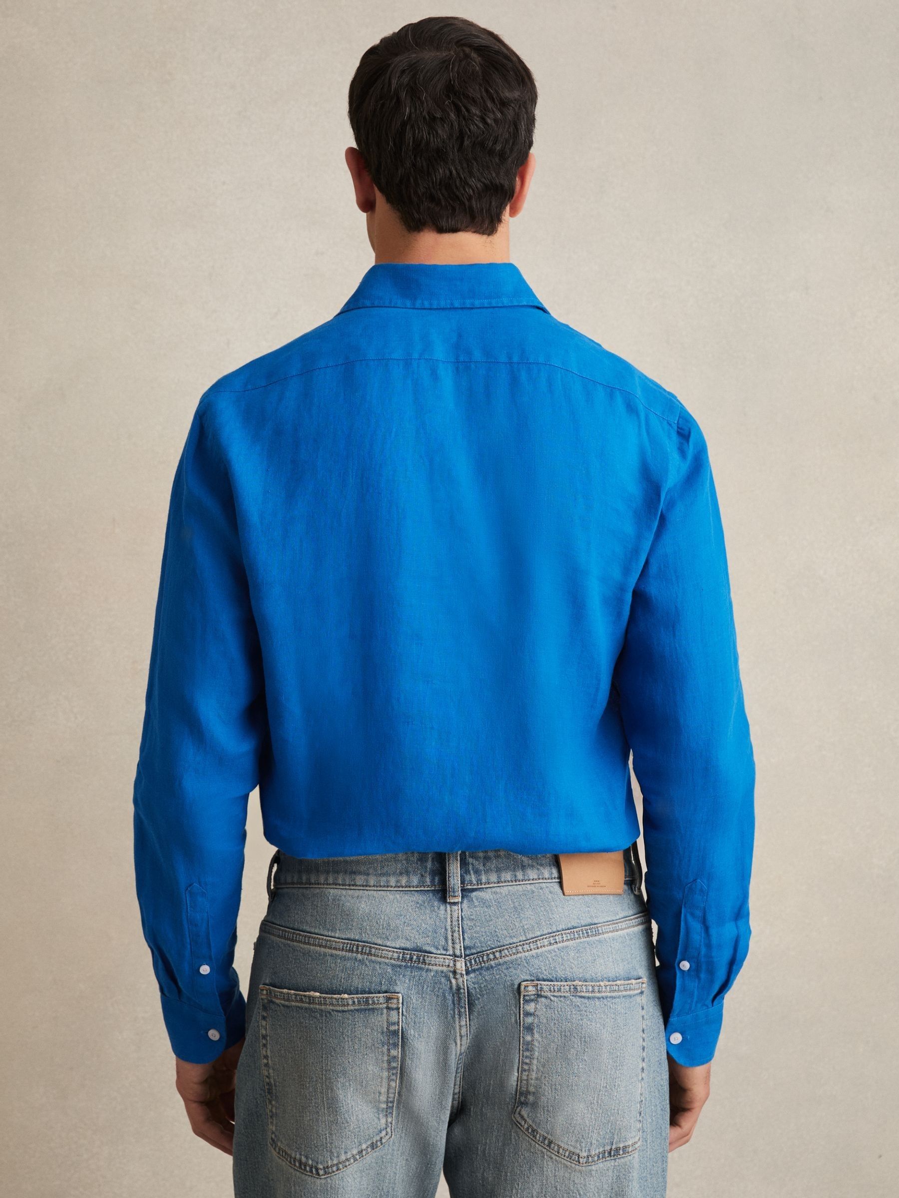 Reiss Linen Button-Through Shirt in Bright Blue - REISS