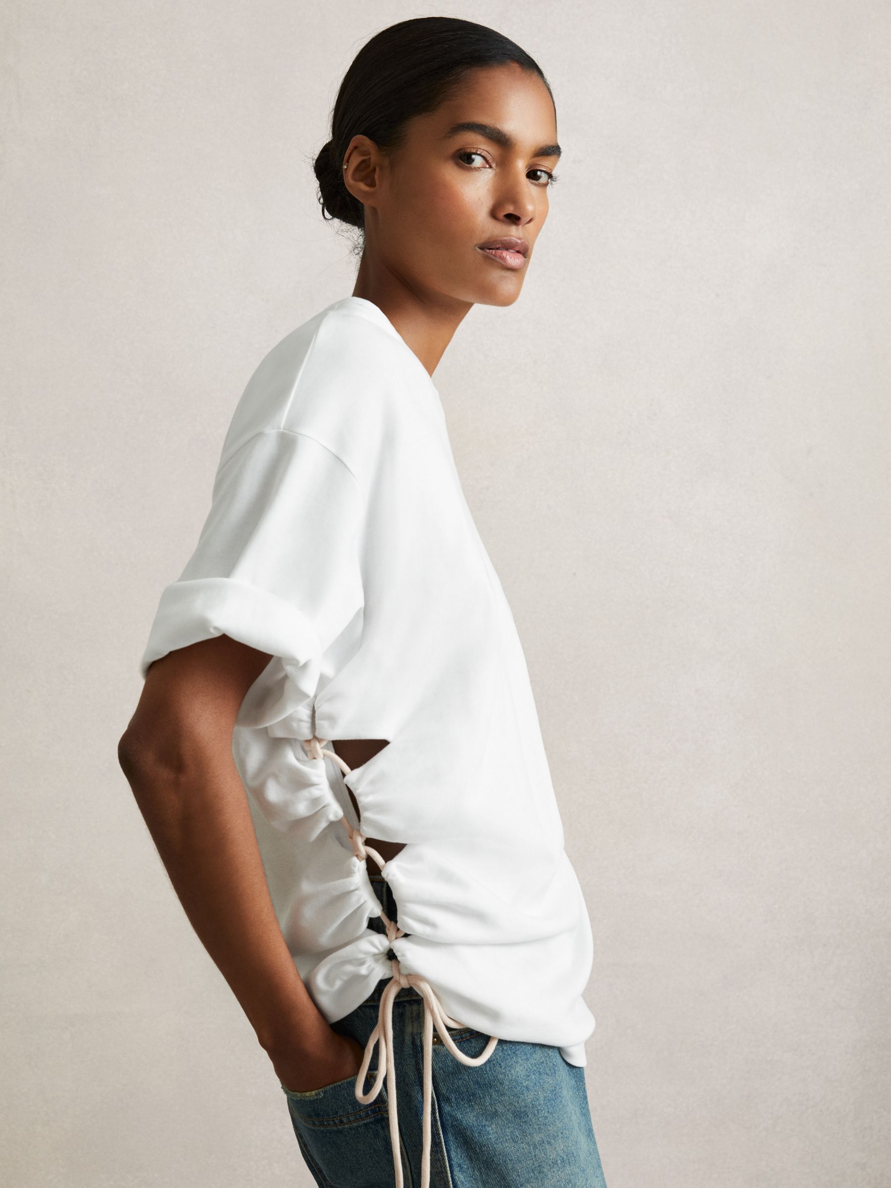 Reiss Atelier Cotton Cut-Out Rope-Cord Top in White | REISS