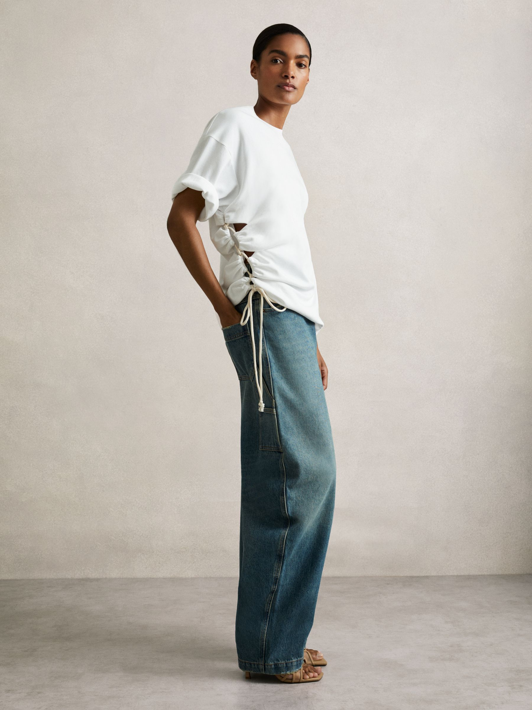 Reiss Atelier Cotton Cut-Out Rope-Cord Top in White - REISS