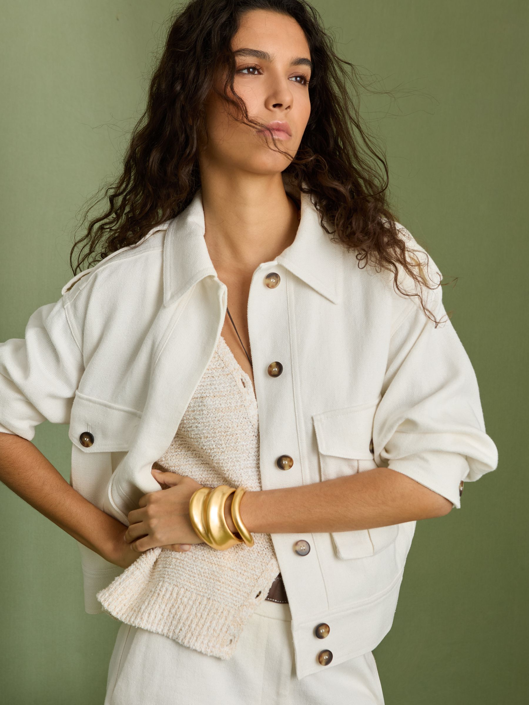 Reiss Linen-Blend Twin-Pocket Jacket in White | REISS