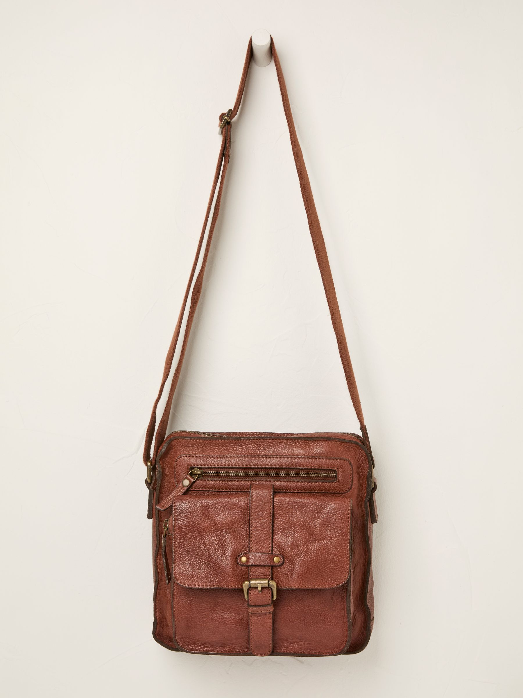 Chestnut Brown Leather Cross-Body Bag | FatFace