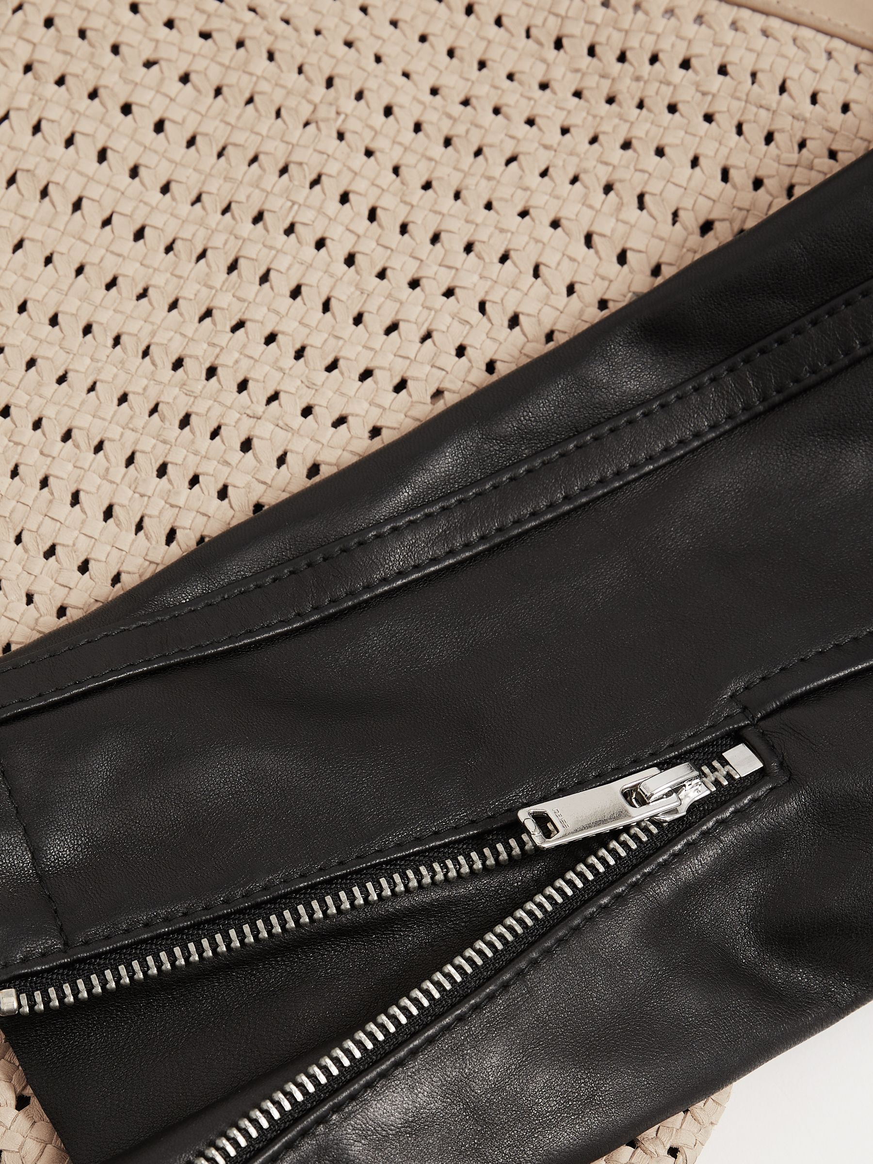 Reiss Atelier Leather Woven Biker Jacket in Black - REISS