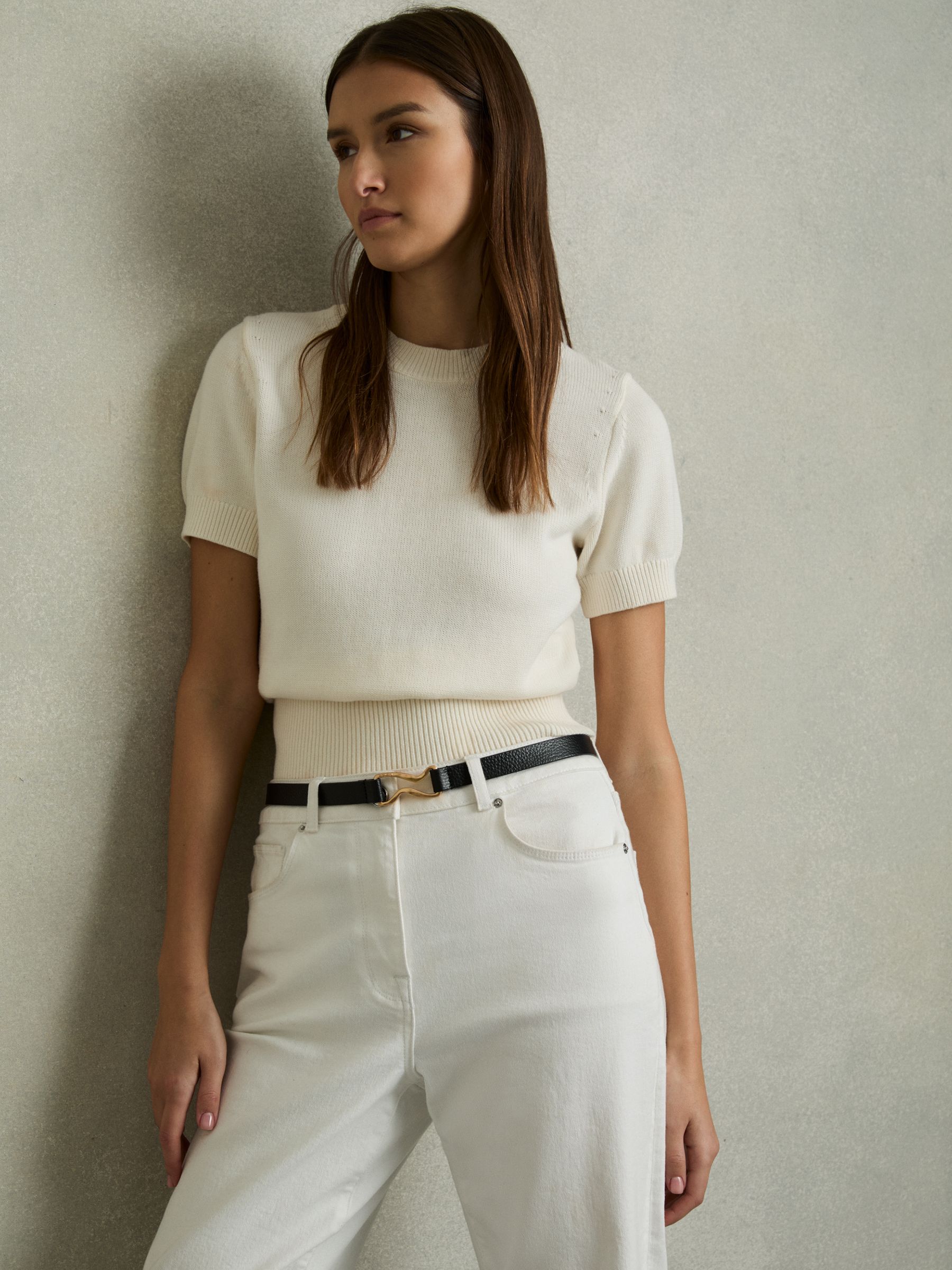 Reiss Leather Sculpted-Hardware Belt in Black | REISS