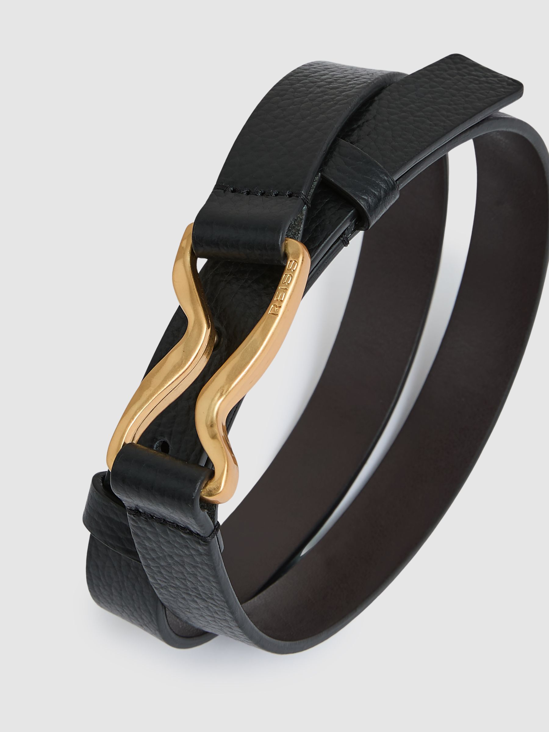 Reiss Leather Sculpted-Hardware Belt in Black - REISS