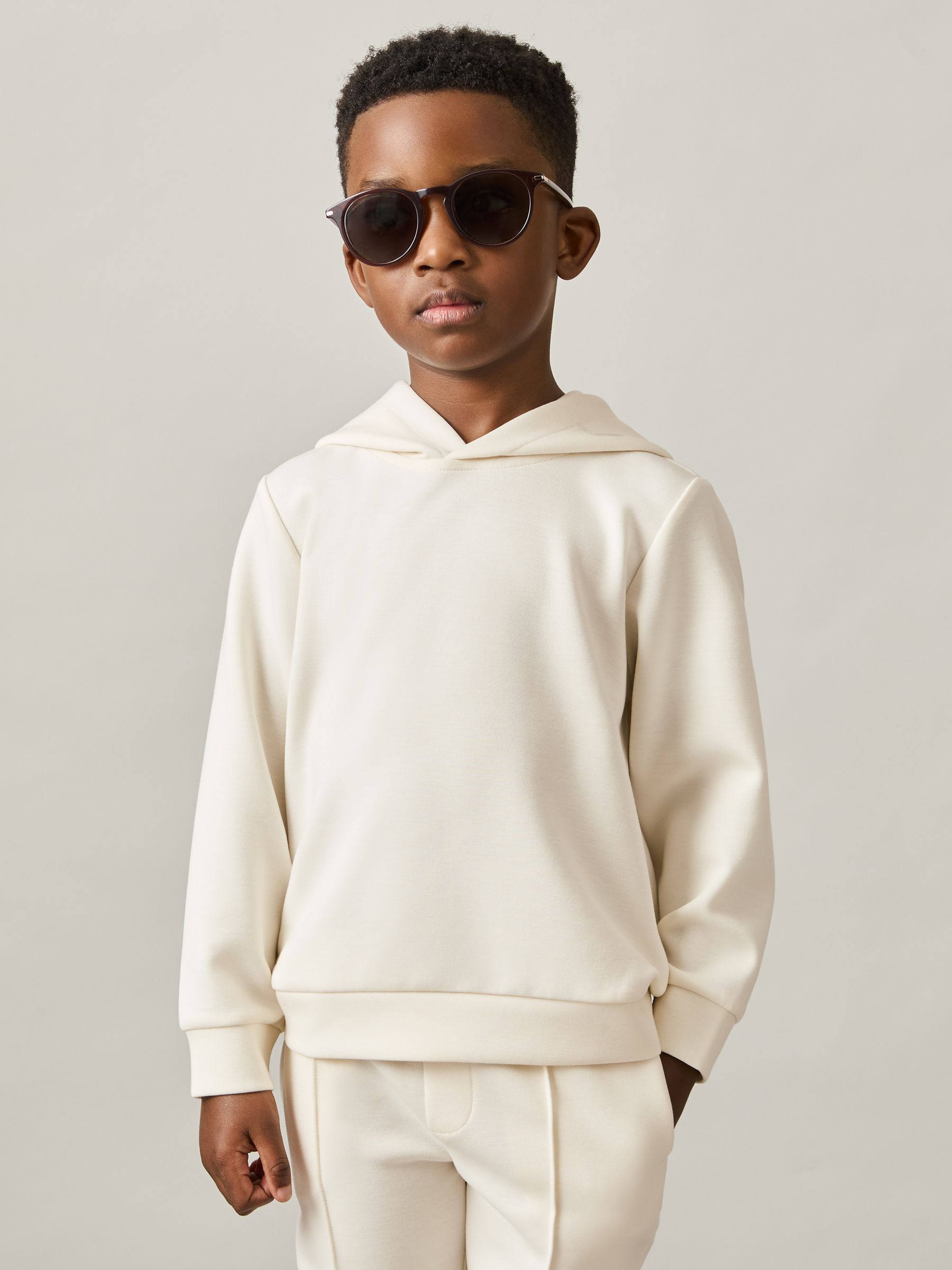 Reiss 9-13 yrs Interlock Jersey Hoodie in Off White | REISS