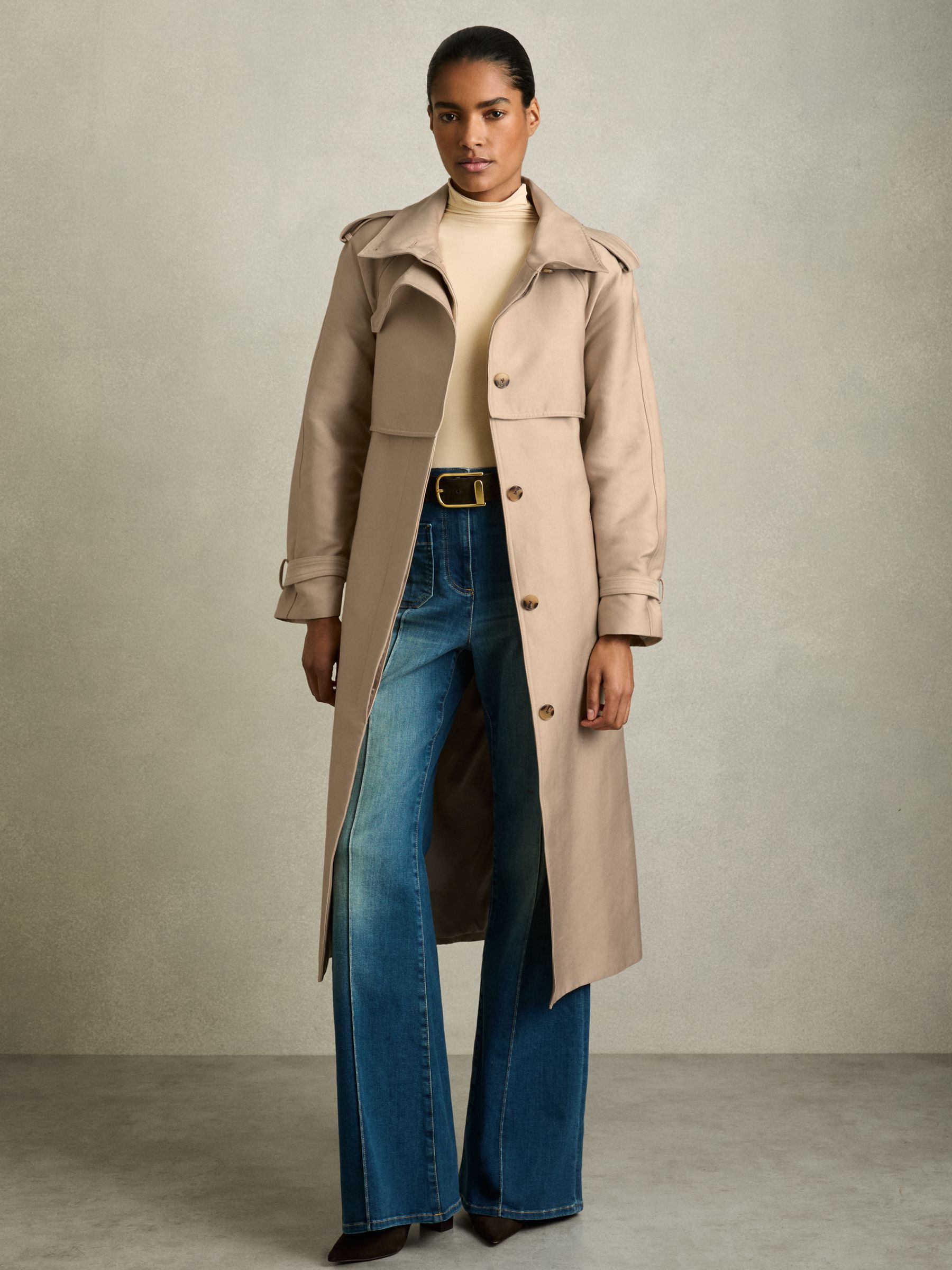 Reiss Petite Gabardine Trench Coat with Cotton in Neutral - REISS