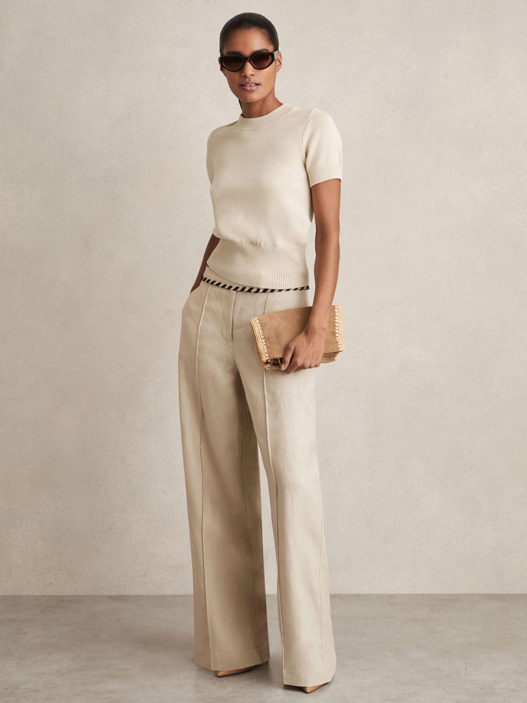 Reiss Cotton And Wool Crew-Neck Top in Neutral - REISS