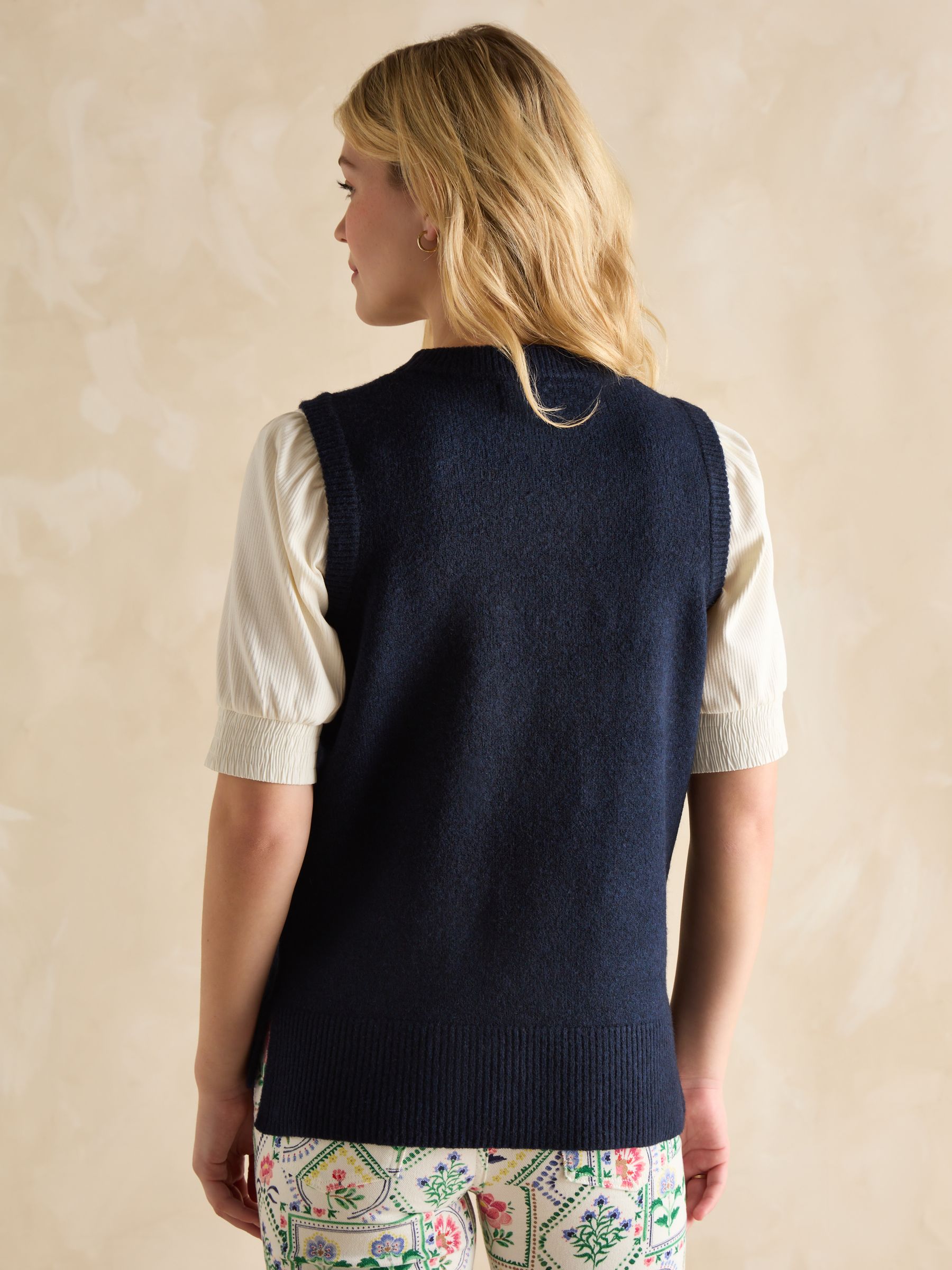 Holly Navy Blue Knitted Vest | Joules